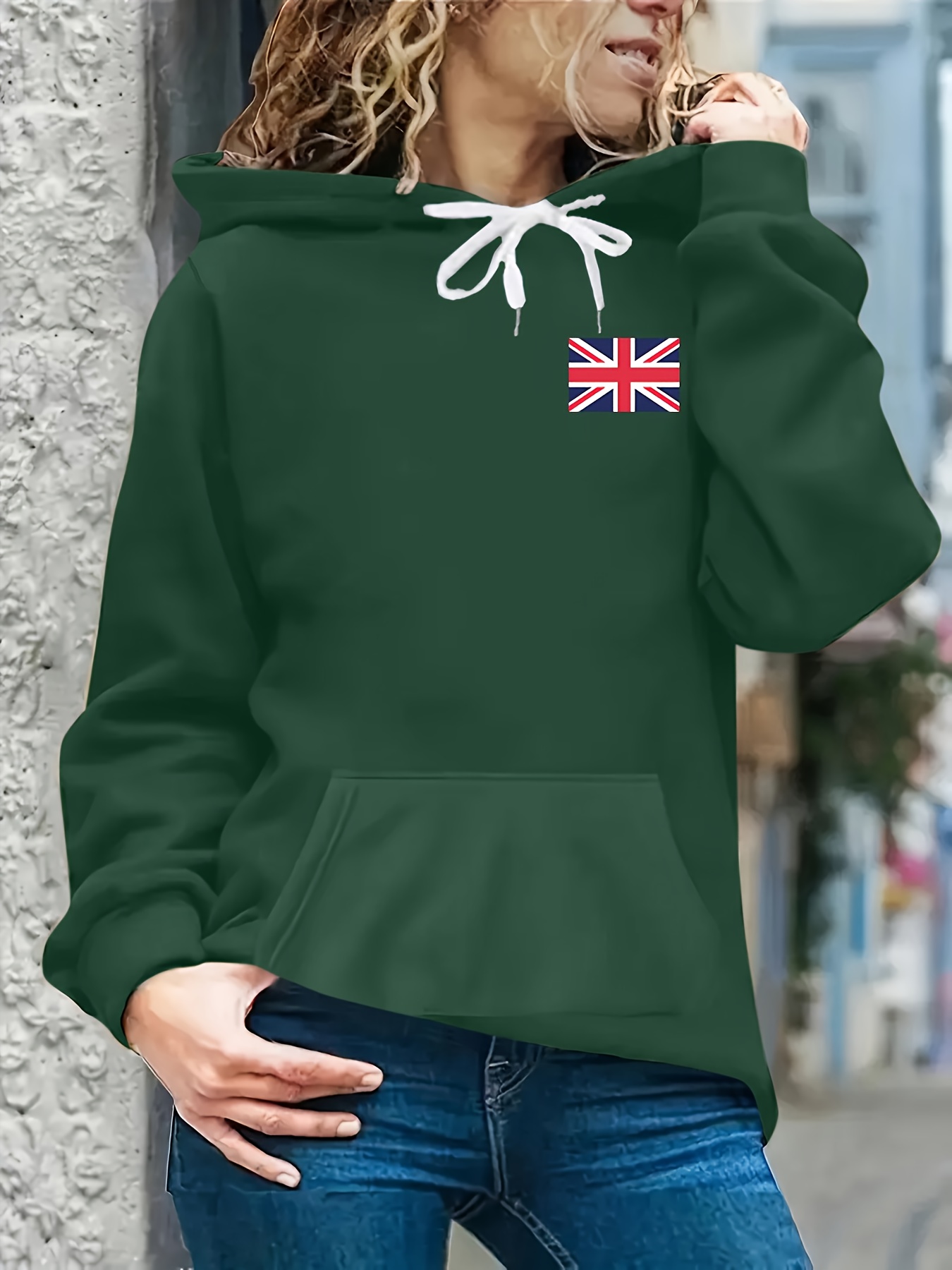 Flag Print Casual Hooded Sweatshirt Long Sleeve Kangaroo - Temu Canada