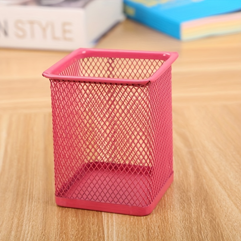 Red Multi Functional Metal Grid Square Pen Holder - Temu Australia