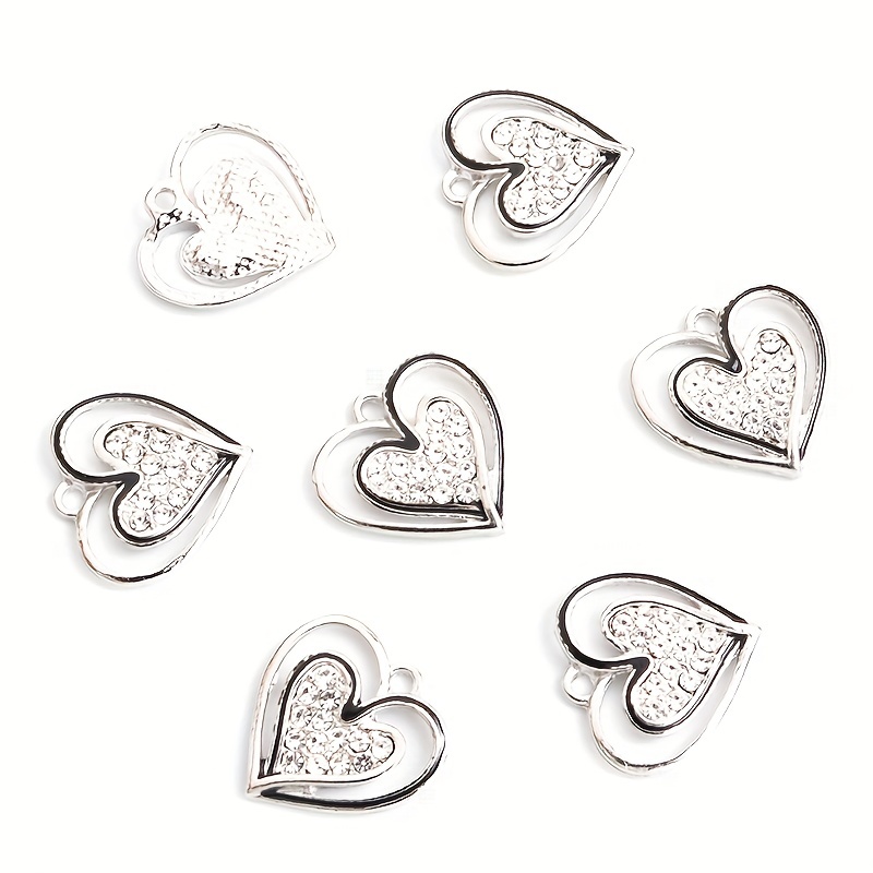 Romantic Double Hearts Rhinestones Inlaid Enamel Charms - Temu Denmark