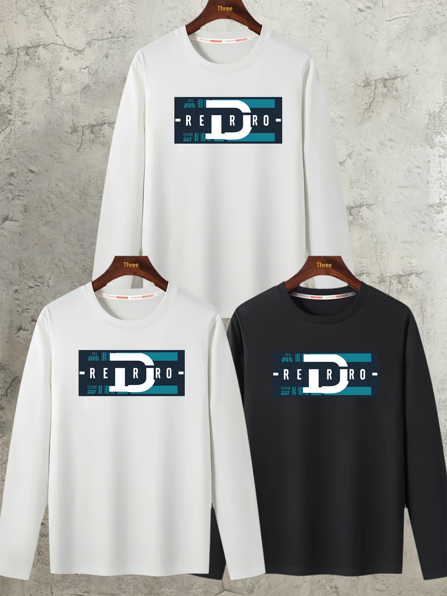 Men's Fashion D Print Casual Pullover Round Neck Long Sleeve - Temu ...