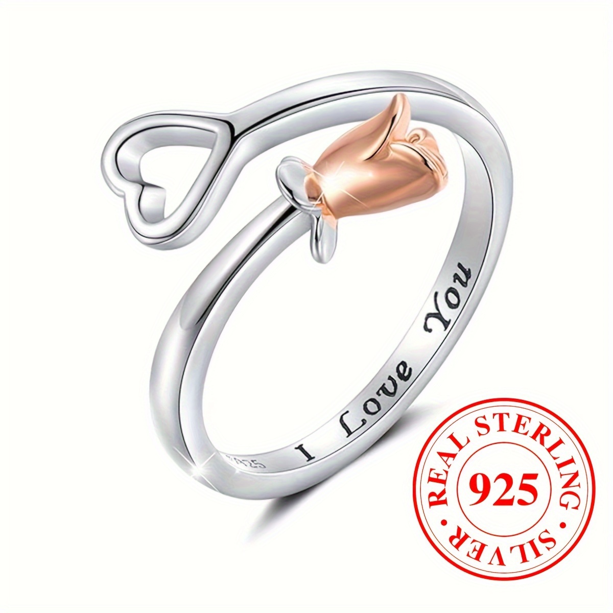 925 Sterling Silver Birthstone Love Heart Rose Flower Wrap - Temu Australia