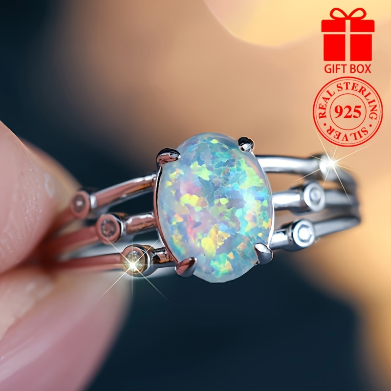 925 Sterling Silver Promise Ring Inlaid Opal In Egg Shape - Temu United ...