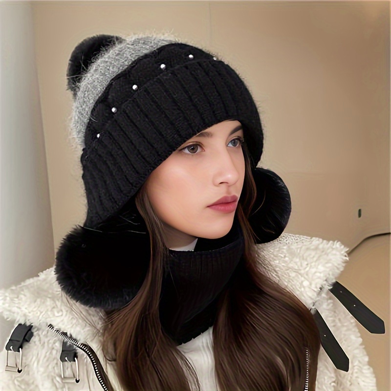 Block Ear Flap Coldproof Beanie Pom - Temu Canada