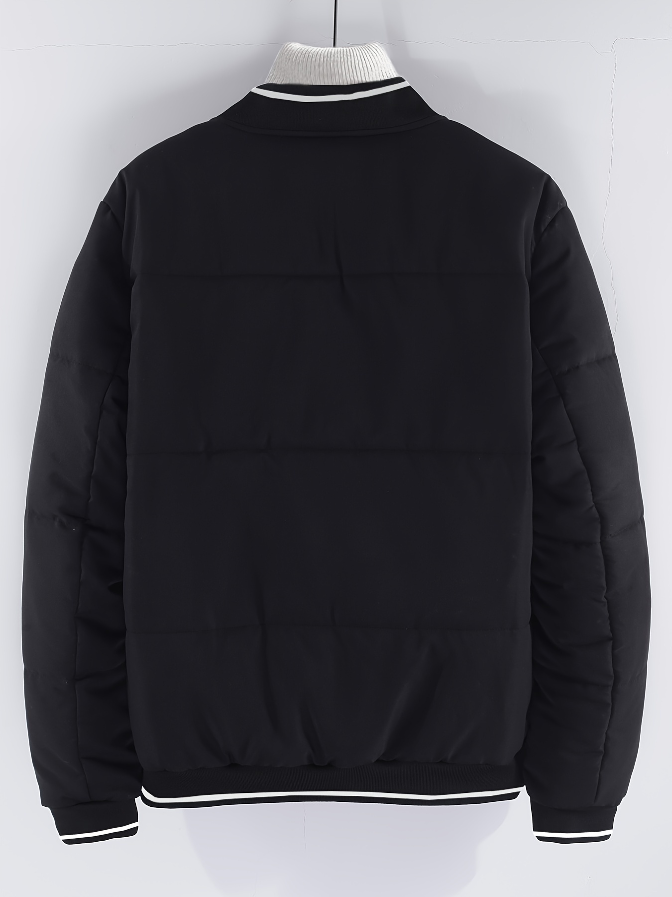 Men's Letter Print Baseball Collar Zipper Cotton-padded Jacket Coat ...