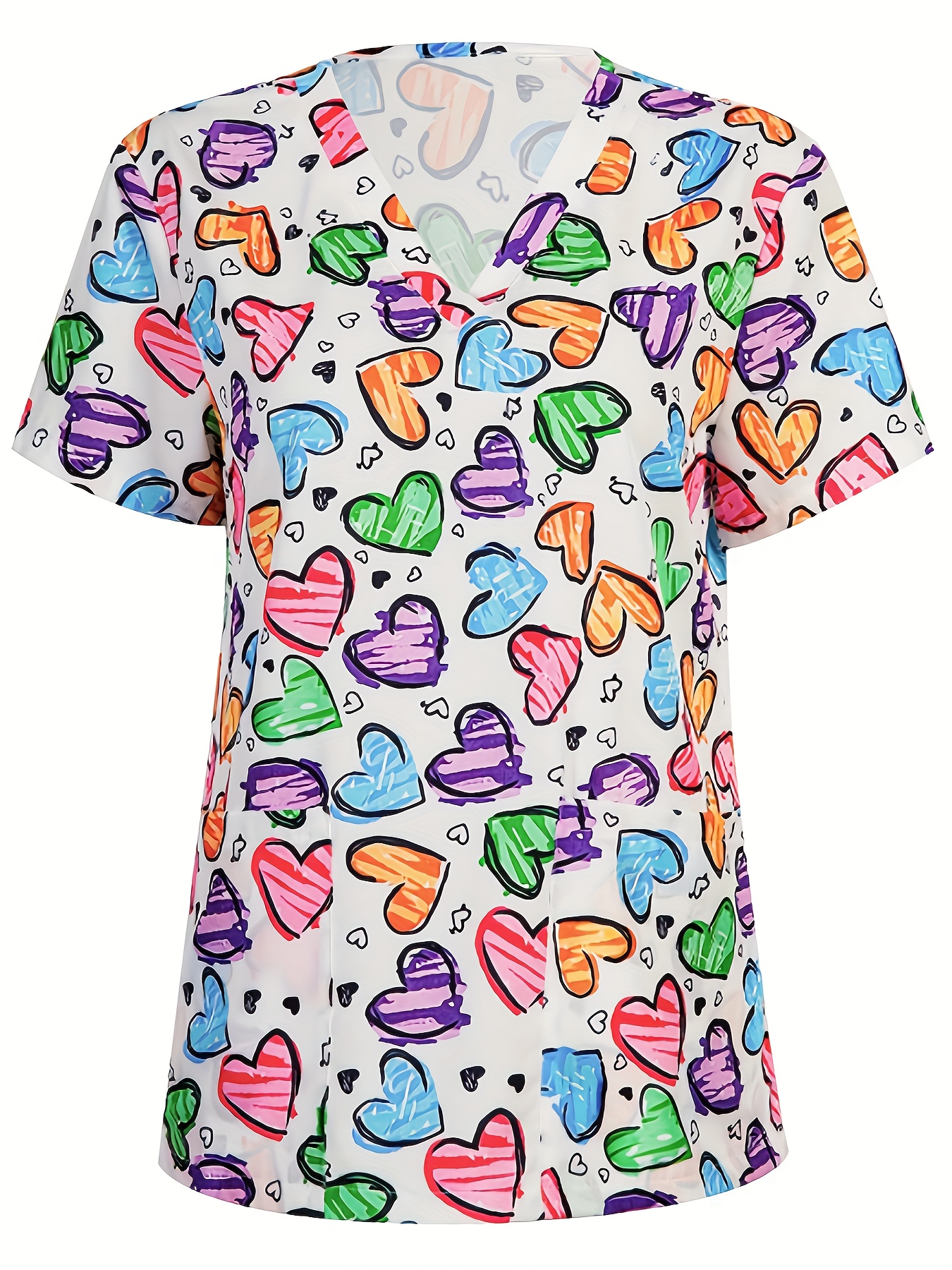 heart print scrubs top v neck functional patched pockets - Temu Australia