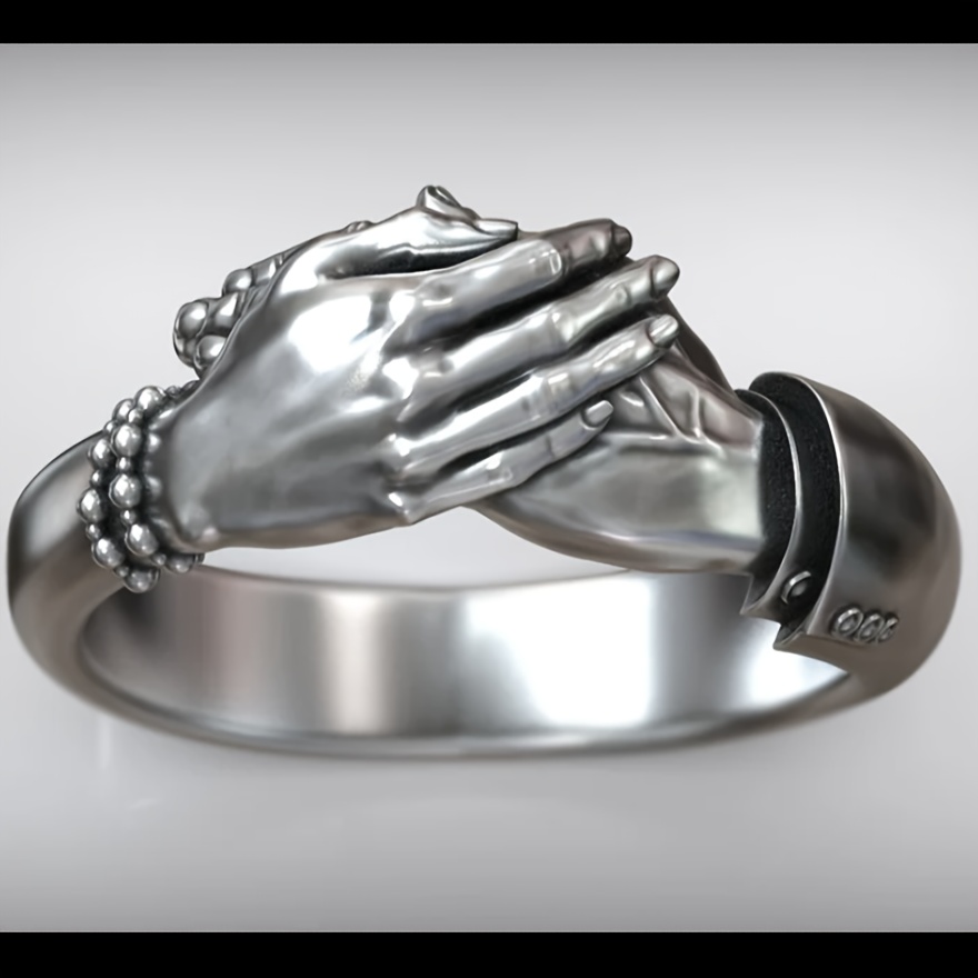 Personality Men's Women's Couple Ring Hand In Hand Shape - Temu United ...