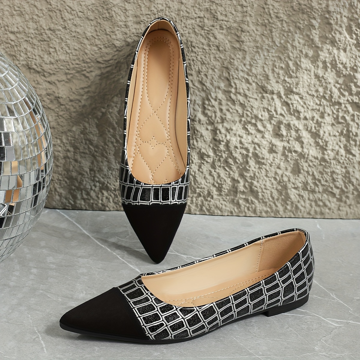 Women's Plaid Pattern Flat Shoes Casual Point Toe Slip Shoes - Temu ...