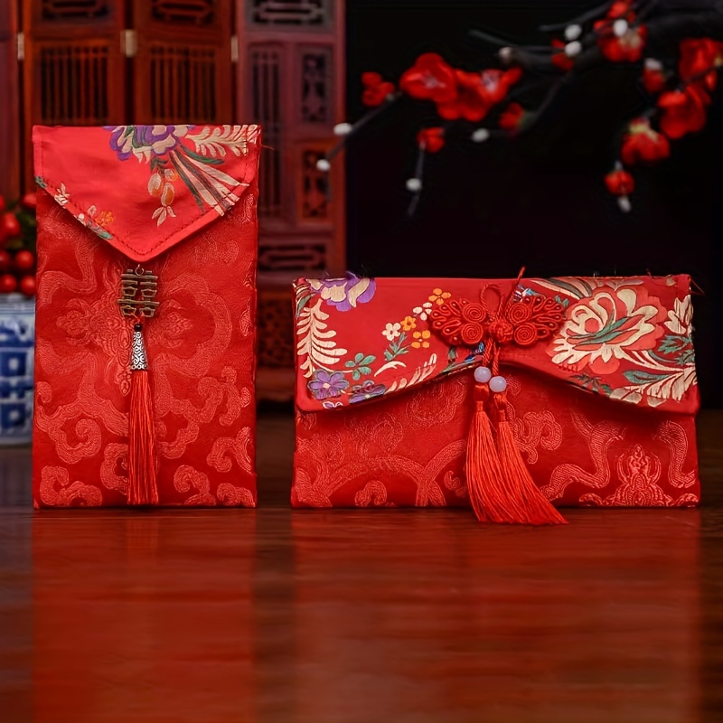 1pc Flocking New Year Red Envelope Bag Wedding Beautiful Brocade Fabric ...