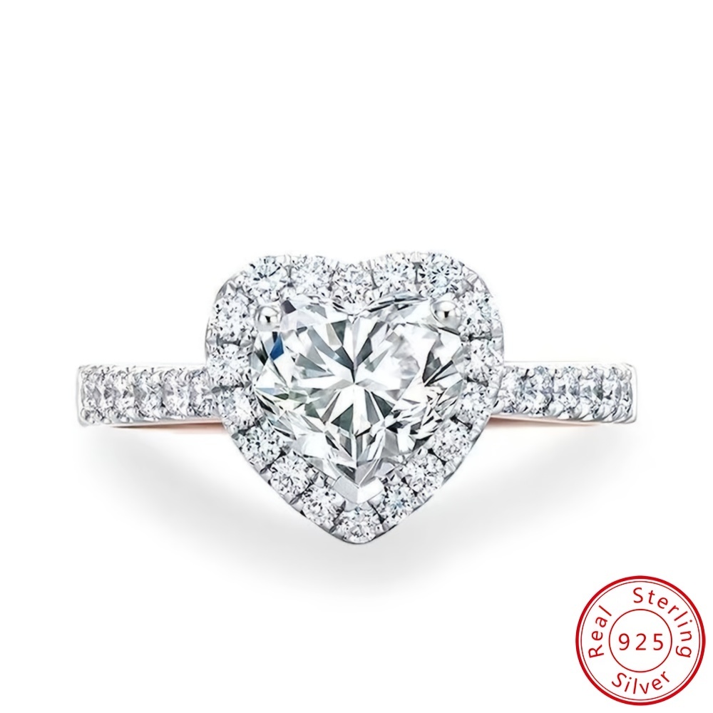 925 Sterling Silver Ring Sparkling Heart Design Paved - Temu United Kingdom
