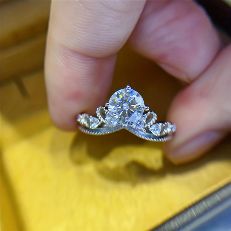 1 Carat Round Cut Moissanite Ring 925 Sterling Silver Ring Temu