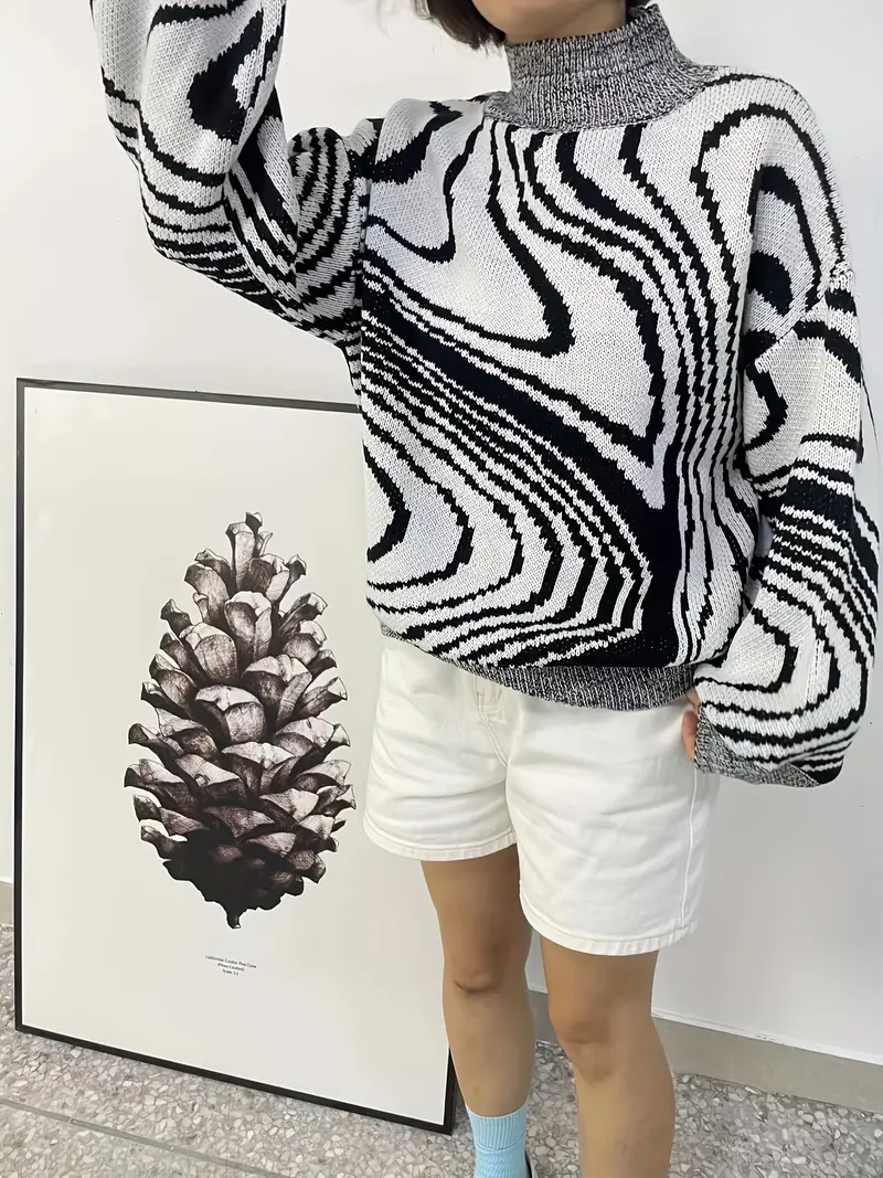Graphic Pattern Turtle Neck Pullover Sweater Vintage Long Temu Norway