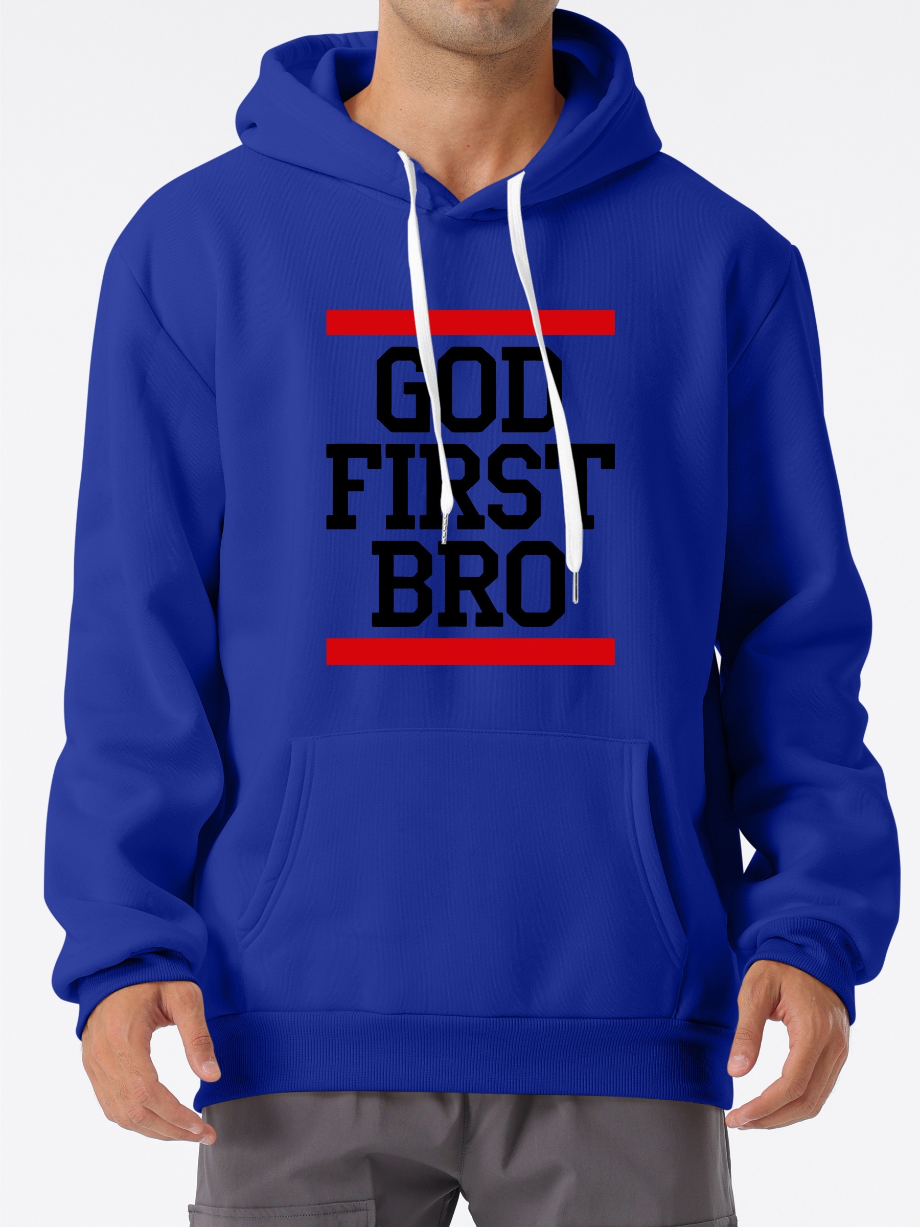 God First Bro Print Kangaroo Pocket Hoodie Casual Long - Temu New Zealand