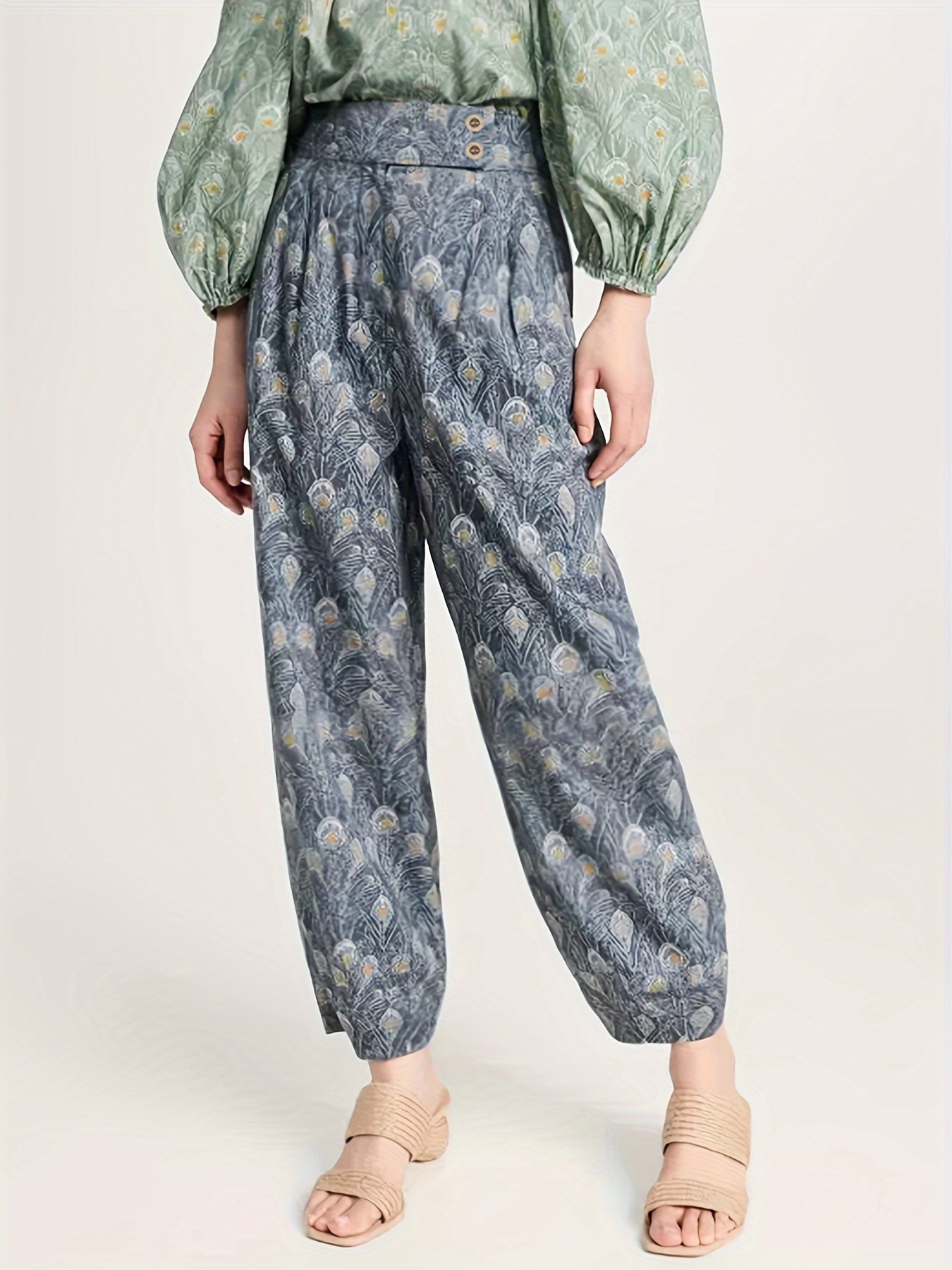 Graphic Print High Waist Pants Casual Long Length Carrot - Temu New Zealand