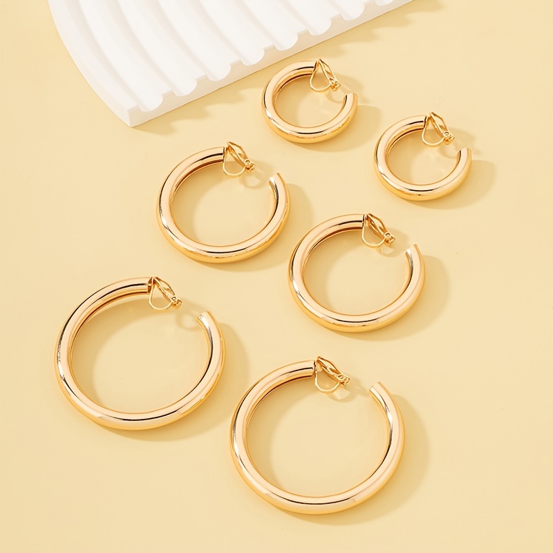 Metal Classic Round Hoop Earrings Elegant Minimalist Style - Temu Portugal