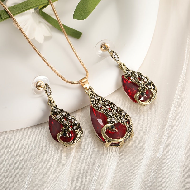 Earrings + 1 Necklace Elegant Jewelry Set Beautiful Peacock - Temu ...