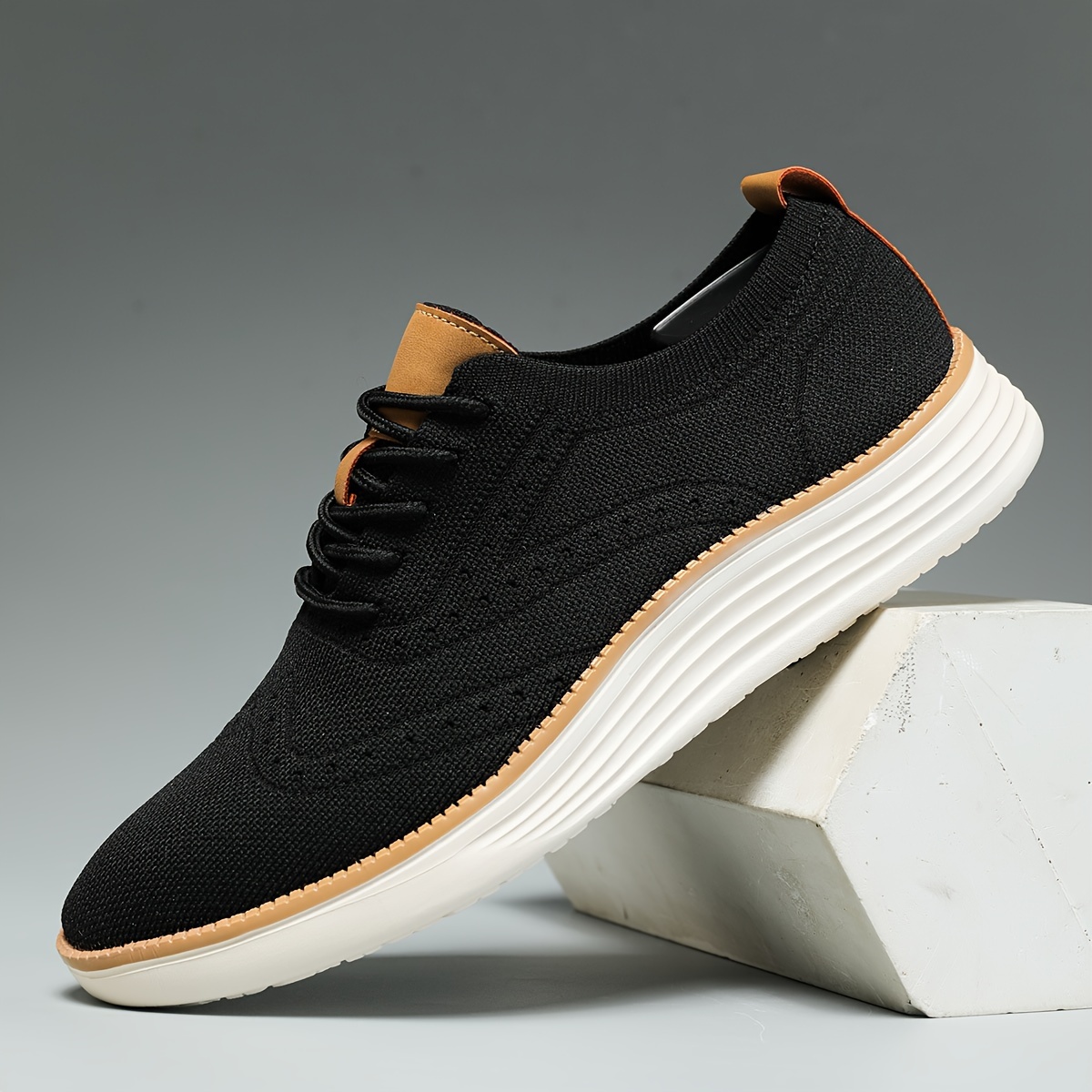 Mens Trendy Woven Knit Breathable Sneakers Comfy Non Slip Lace Up Soft ...