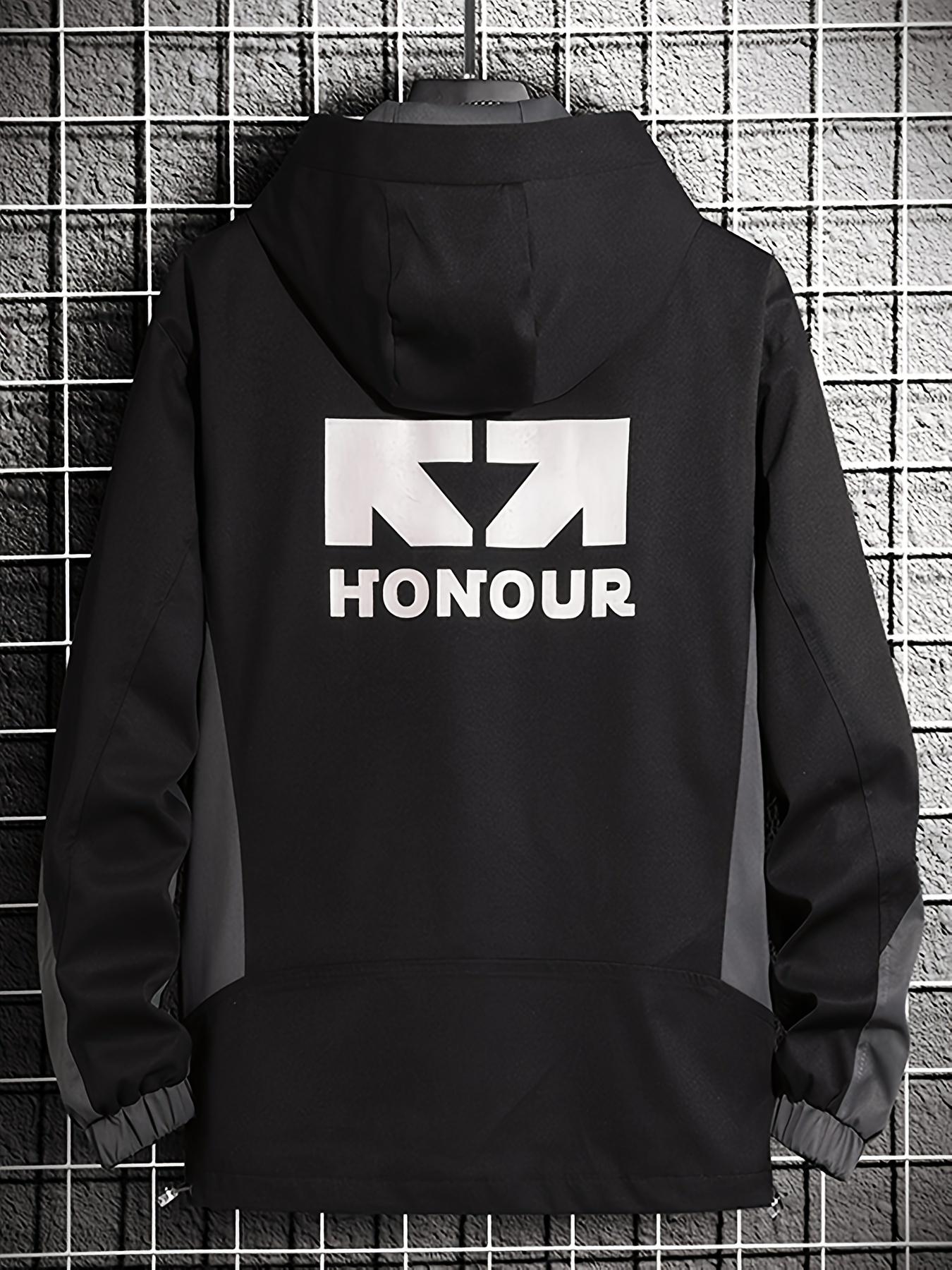 Men's Plus Size Letter Print Zipper Hooded Jacket, For Big And Tall ...