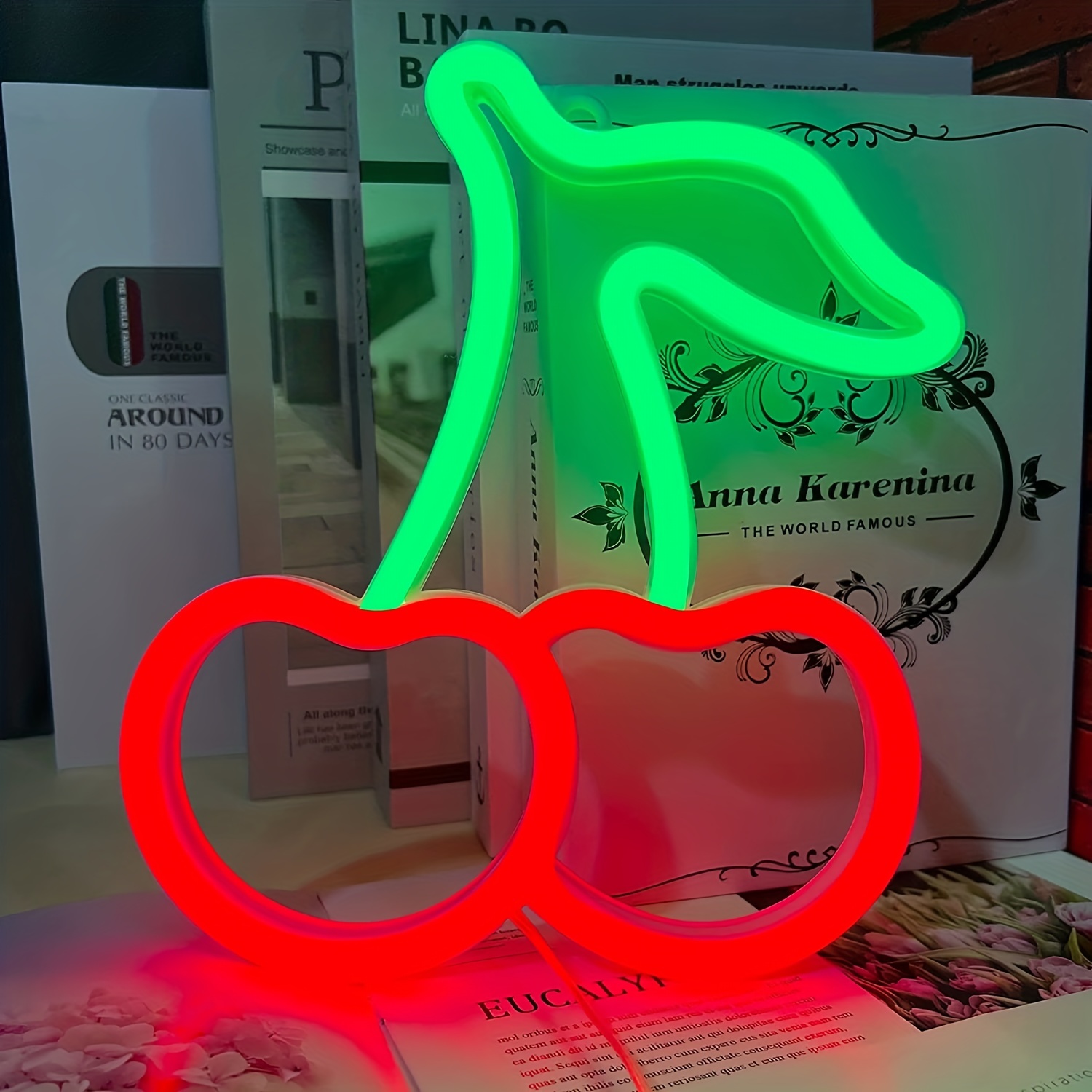 Cherry Neon Sign Red Green Cherries Neon Lights Cherry - Temu