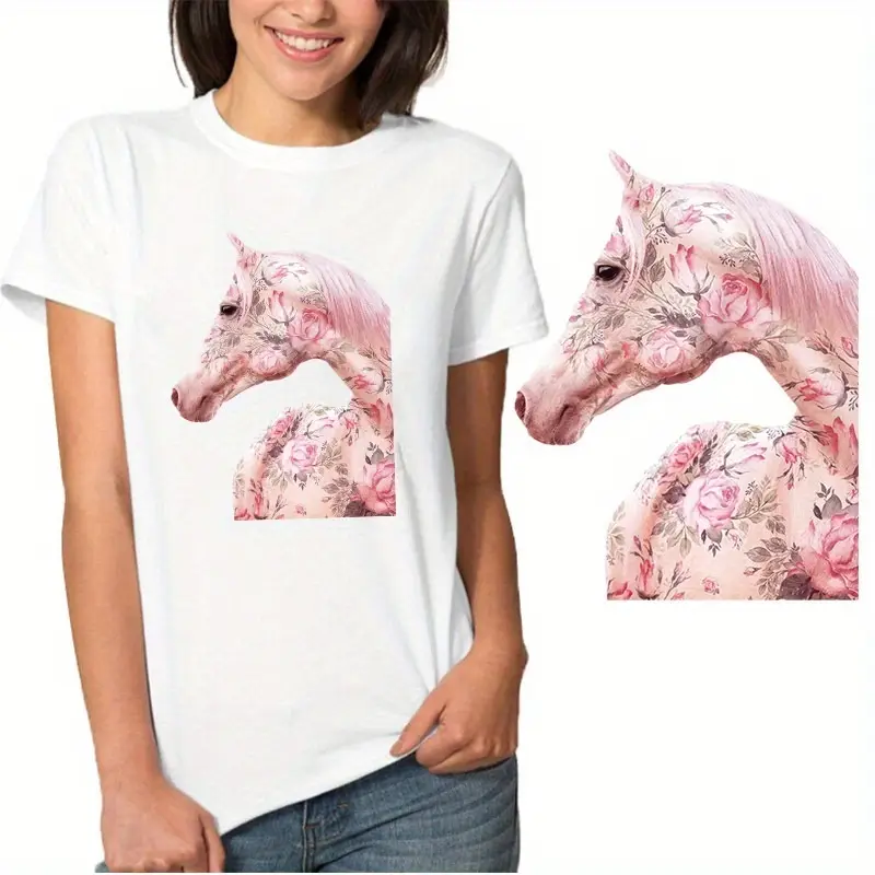 ピンク馬熱伝達パッチ洗える印刷アイロン服ステッカー衣料用 Diy Tシャツ熱伝達ステッカー Temu Japan
