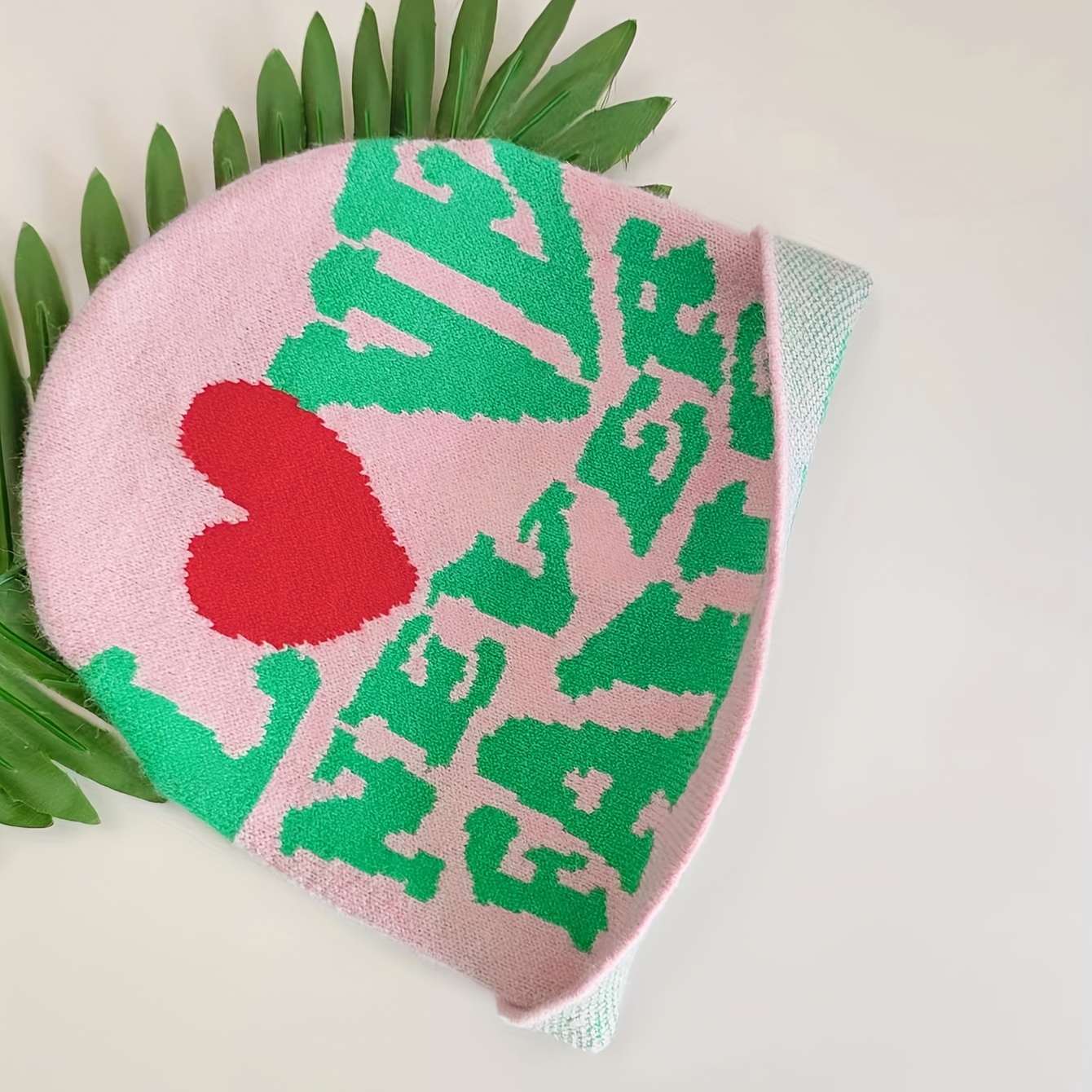 Pink Letter Jacquard Warm Beanie Love Never Fails Elastic - Temu United ...