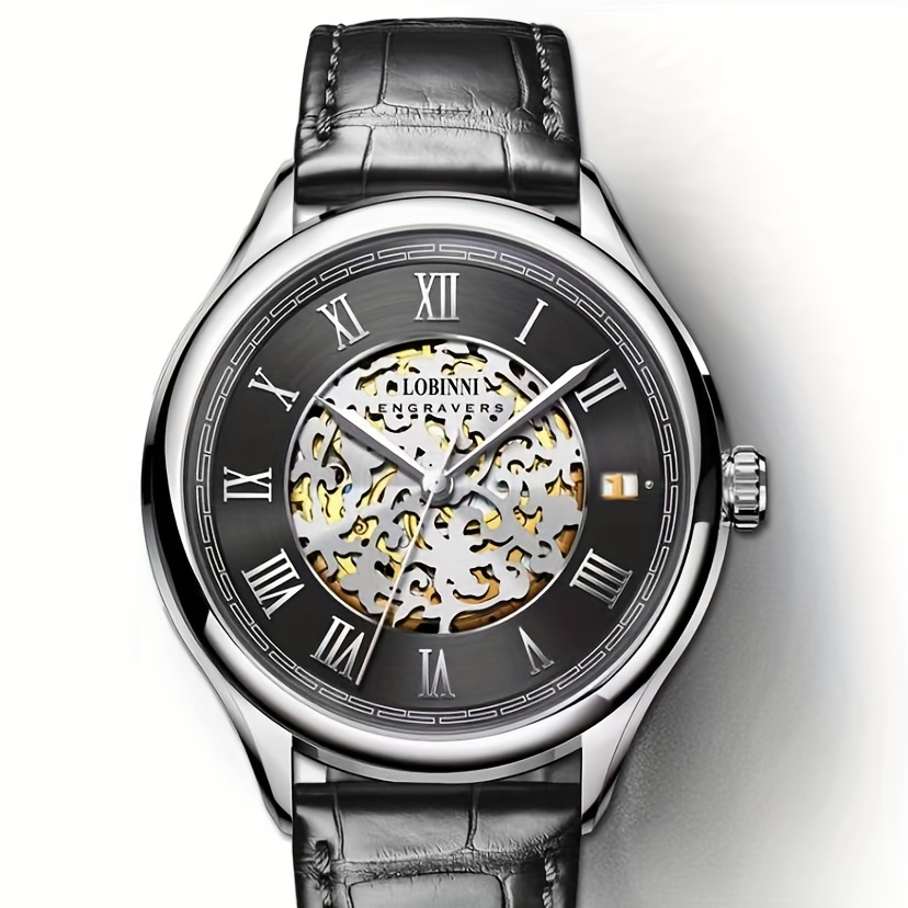 Lobinni Mens Hollow Mechanical Watch Business Simple Waterproof Full ...
