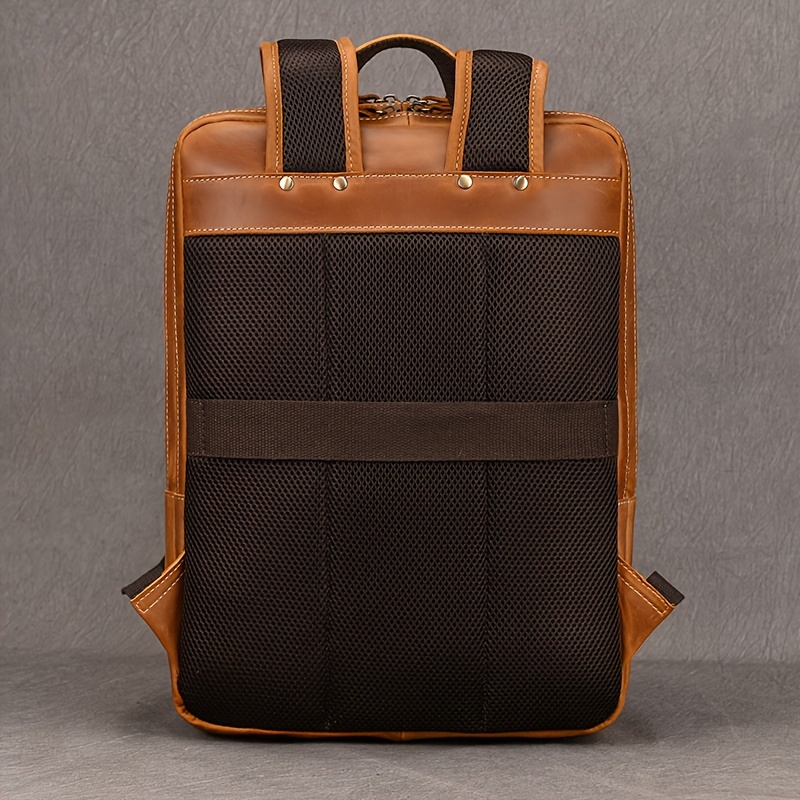 Men's Vintage Crazy Horse Leather Large Capacity Backpack - Temu