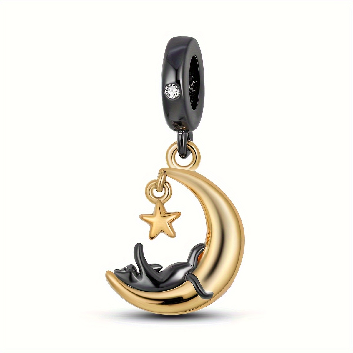 cat fishing moon pendant 925 silver plated hanging ring - Temu Australia