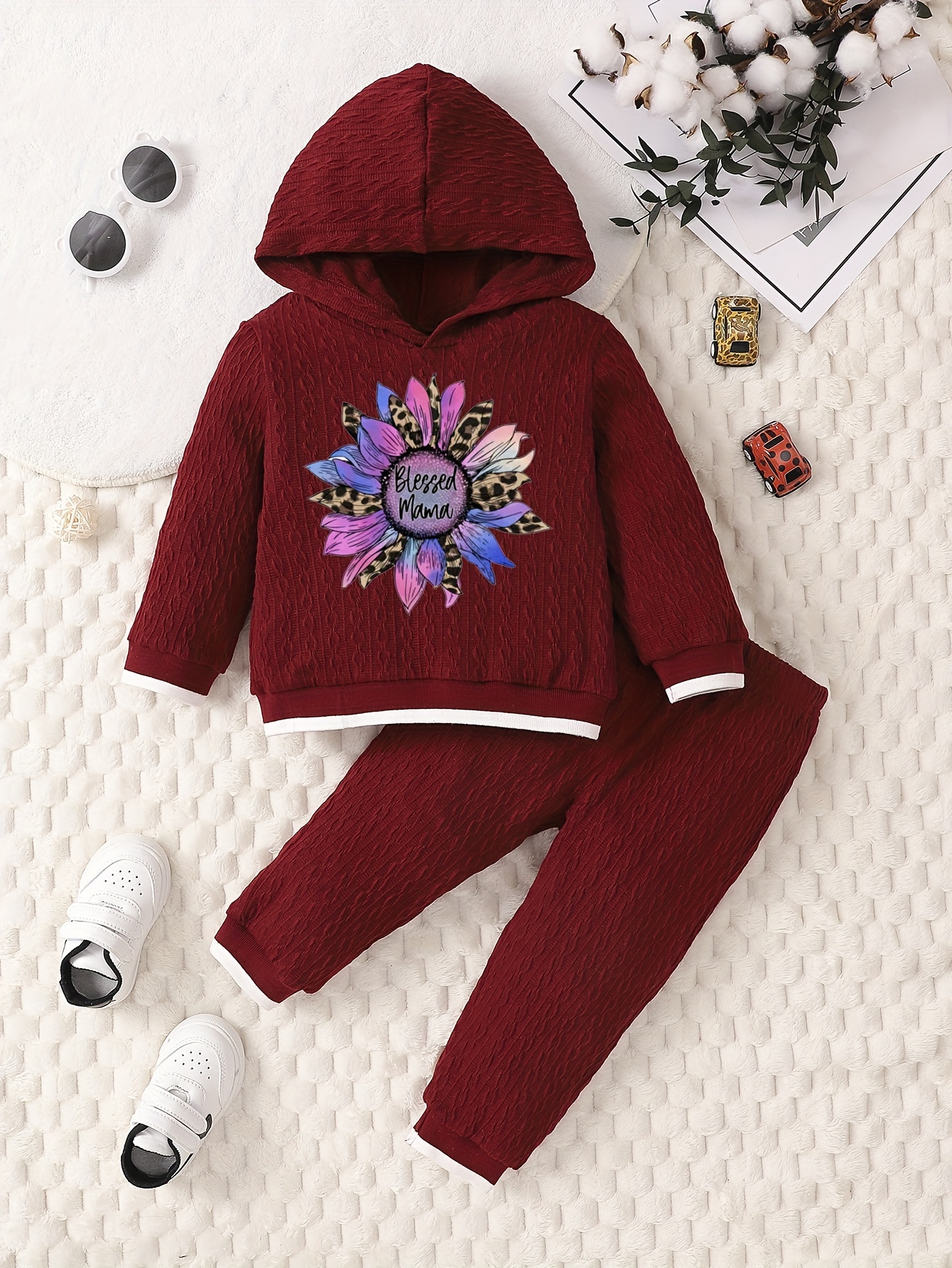 Girl's Purple Sunflower Print Outfit Jacquard Hoodie - Temu Norway