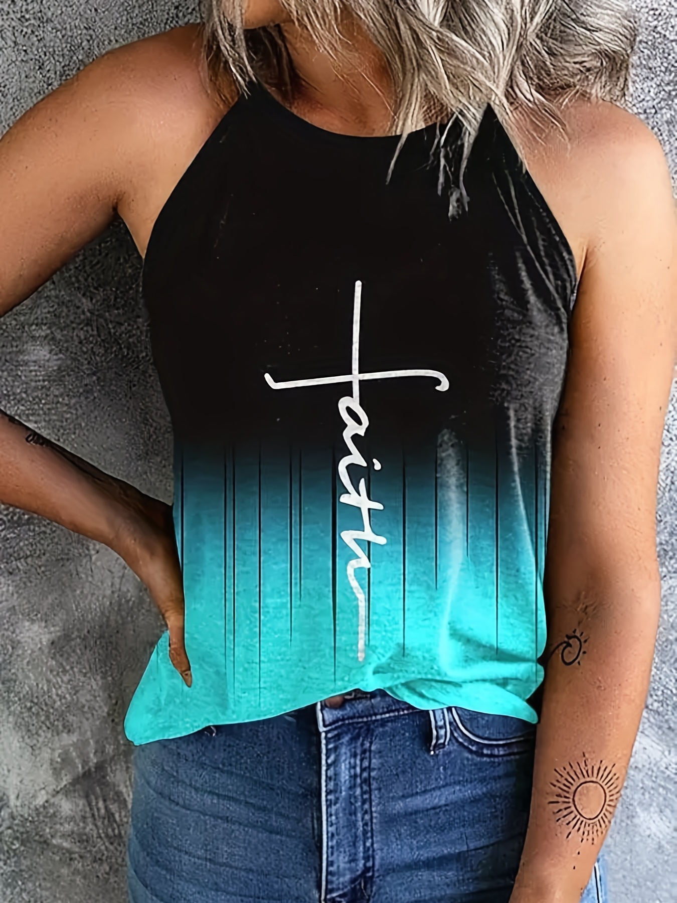 Faith Letter Print Top Casual Crew Neck Summer Sleeveless - Temu ...