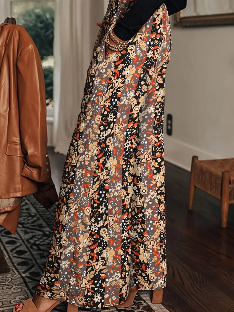 Plus Size Floral Print Wide Leg Pants Casual Elastic Waist Temu Australia