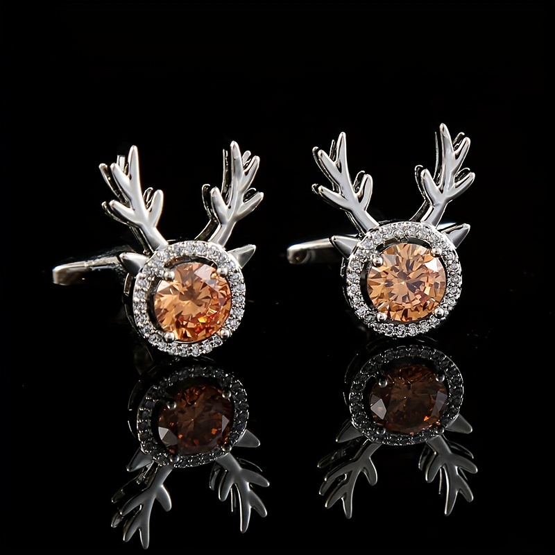 Christmas Elk Cufflinks Synthetic Zircon Cufflinks - Temu United Kingdom