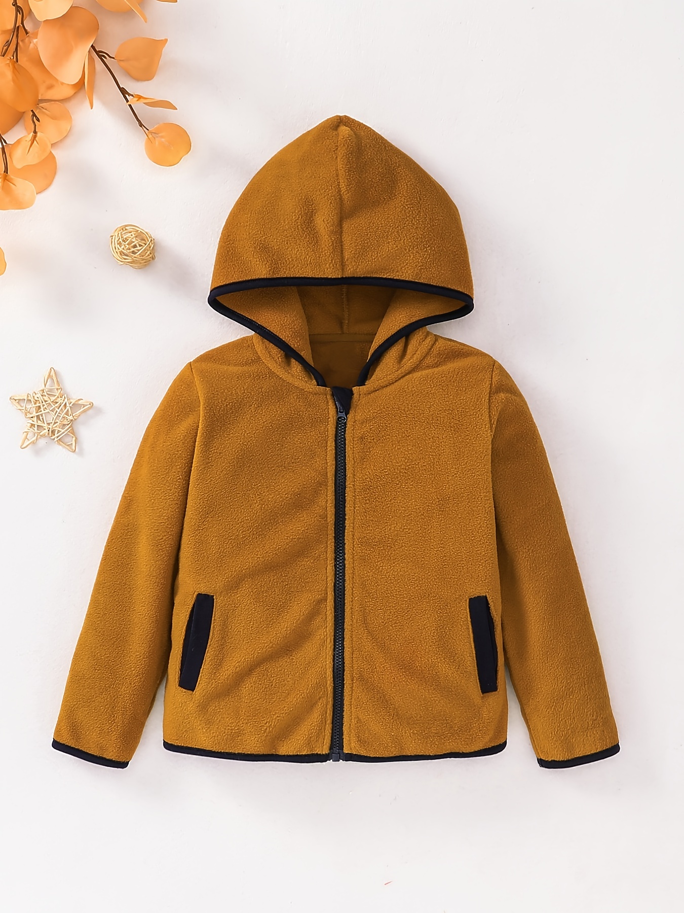 Boys' Fleece Long Sleeve Hooded Pocket Zip Jacket - Temu New Zealand