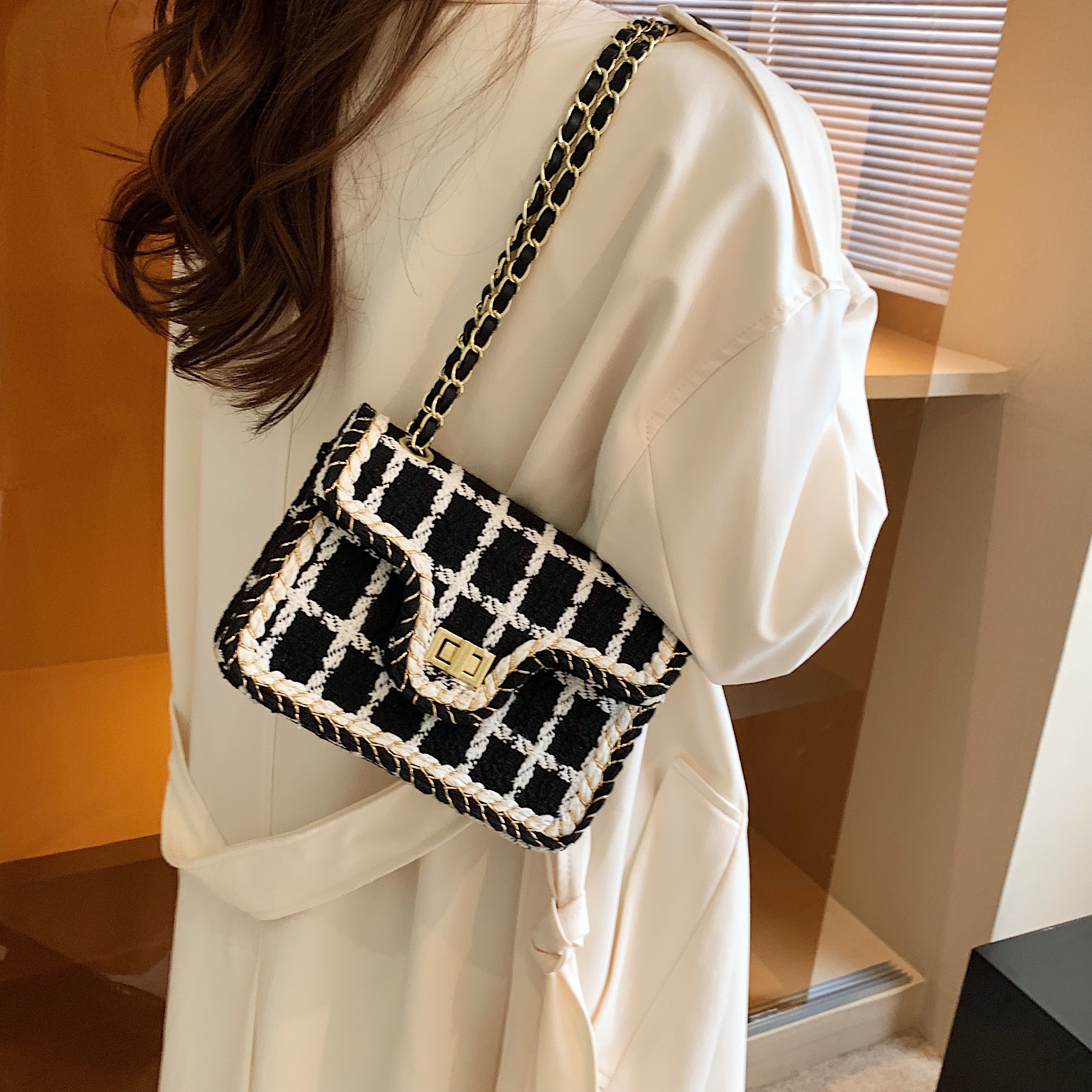 Trendy Lattice Color Blocking Crossbody Bag Woven Square - Temu United ...