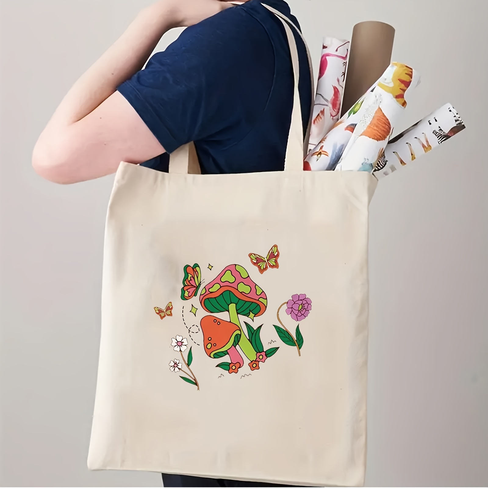 Cute Cartoon Print Tote Bag Large Capacity Shoulder Bag - Temu Canada