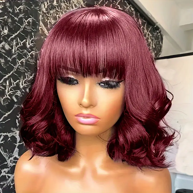 Short Bob Wig Loose Body Wave Wig Bangs Brazilian Remy 100 Temu