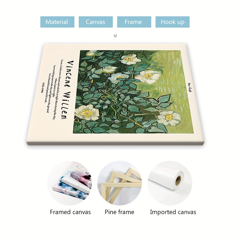 1pc Framed Vintage Canvas Print Poster Floral Oil Painting Canvas Wall ...