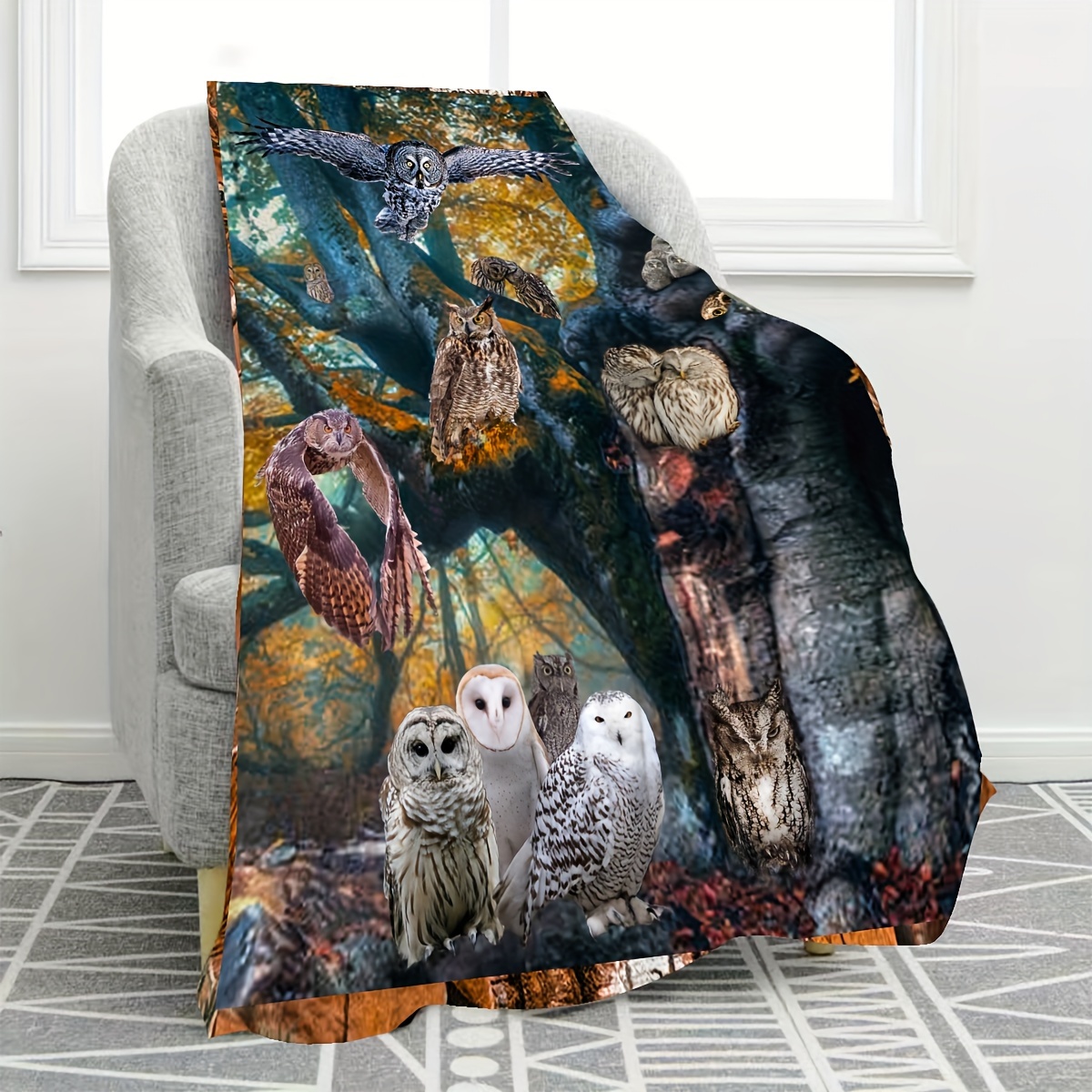 vintage owl patterned flannel blanket soft warm throw - Temu Canada
