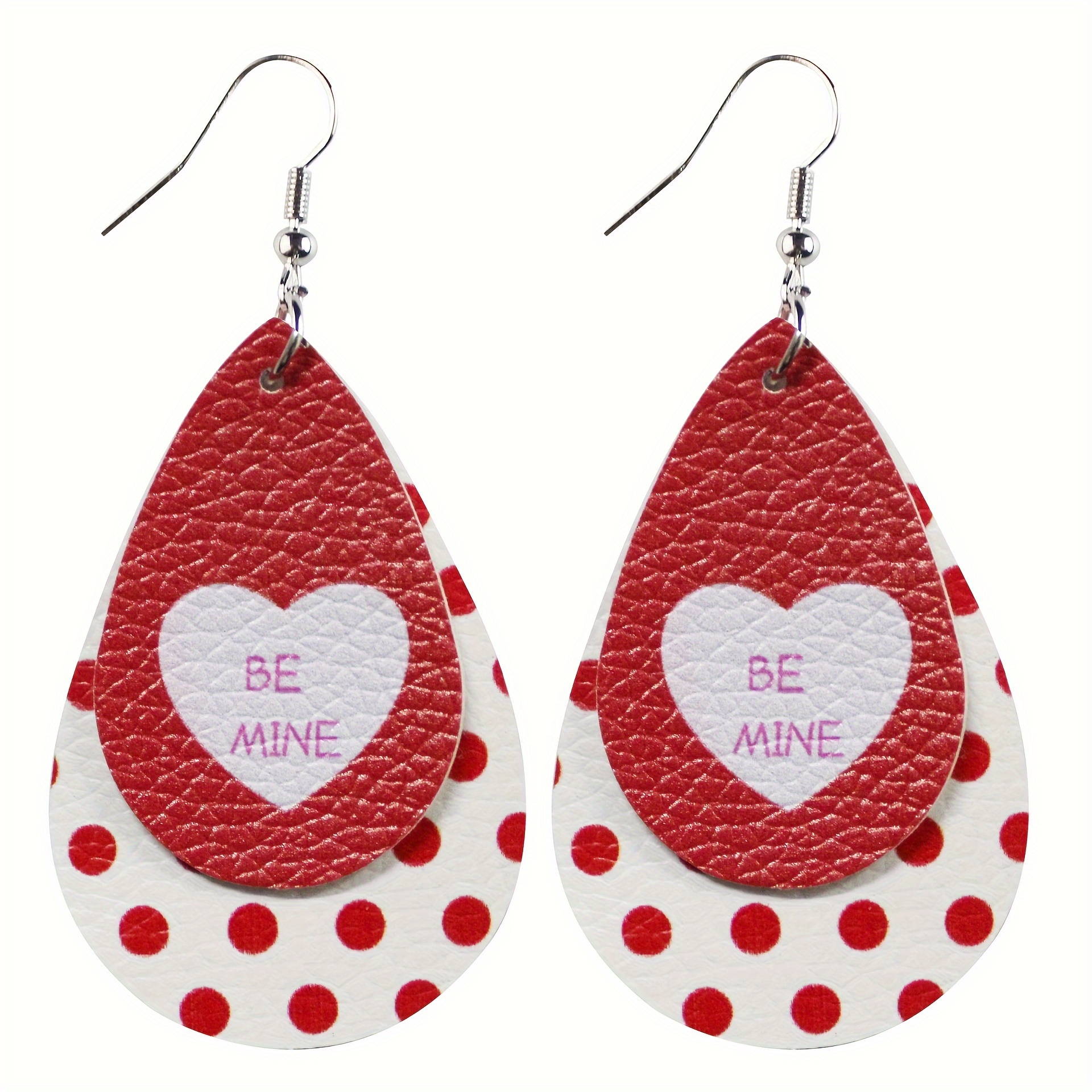 Double layer Droplet Shape Heart Print Dot Pattern Dangle - Temu United ...