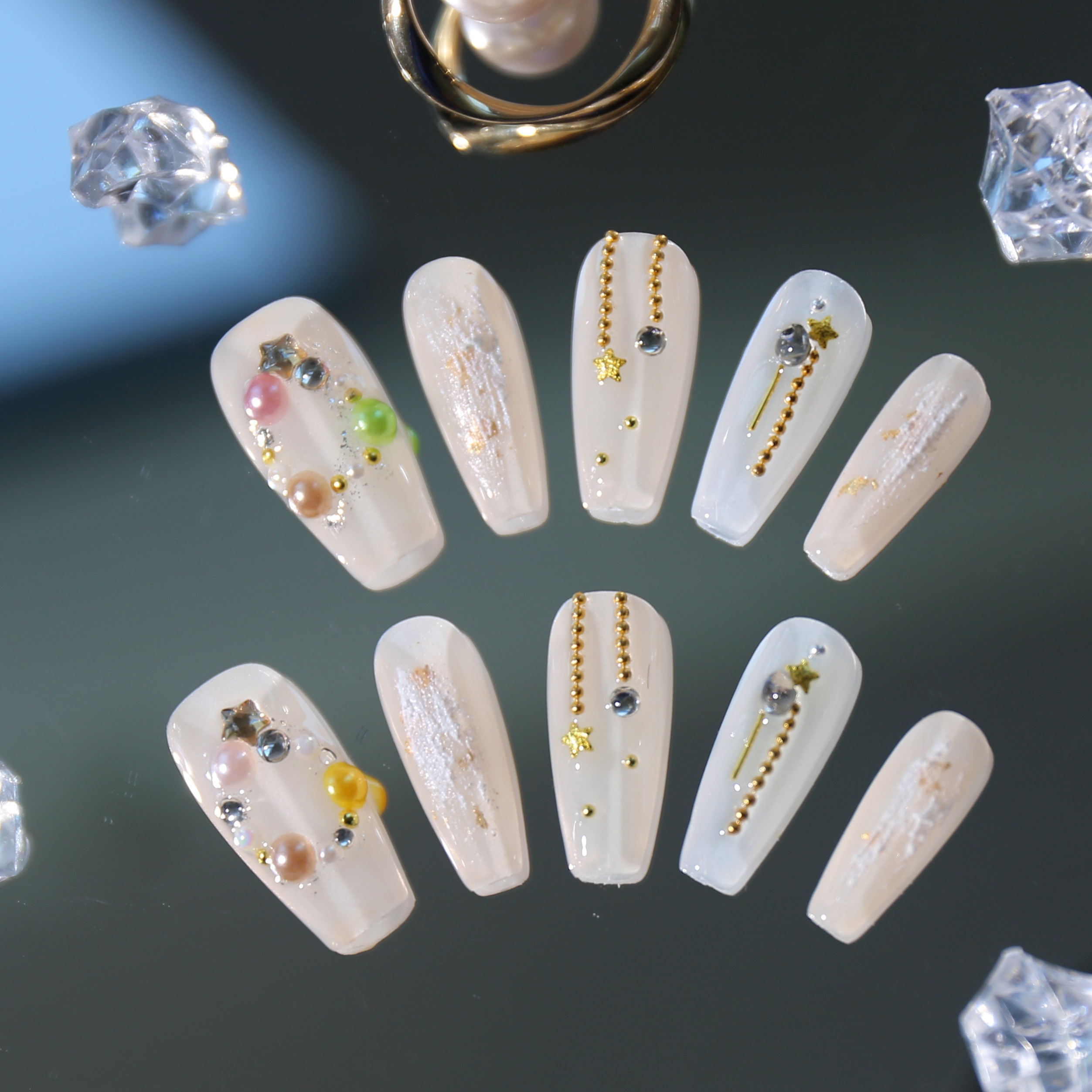 long ballerina square shape press nails nail pearl - {region_name}