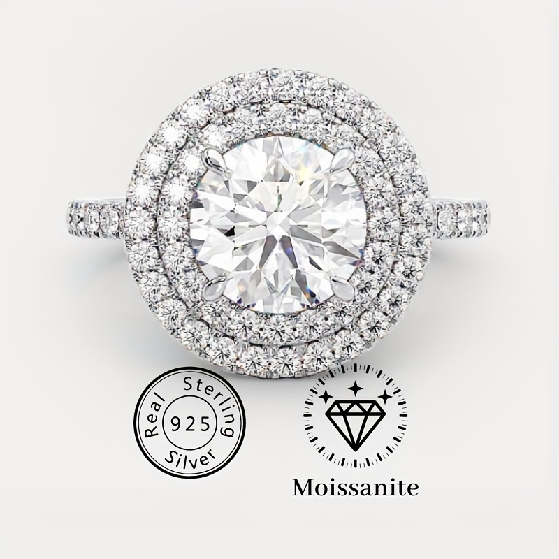 Sparkling Moissanite 925 Sterling Silver Promise Ring - Temu United Kingdom