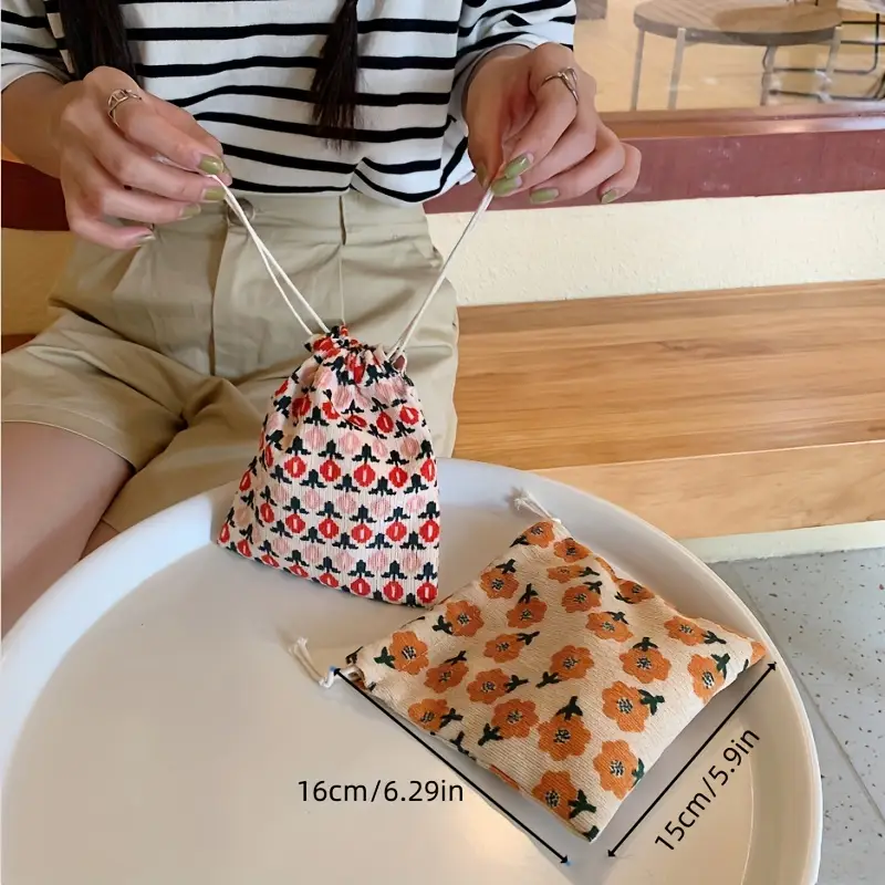 1pc 꽃 프린트 드로스트링 번들 포켓 여성용 생리대 보관 가방 잡동사니 보관용 작은 천 가방 Temu Republic Of