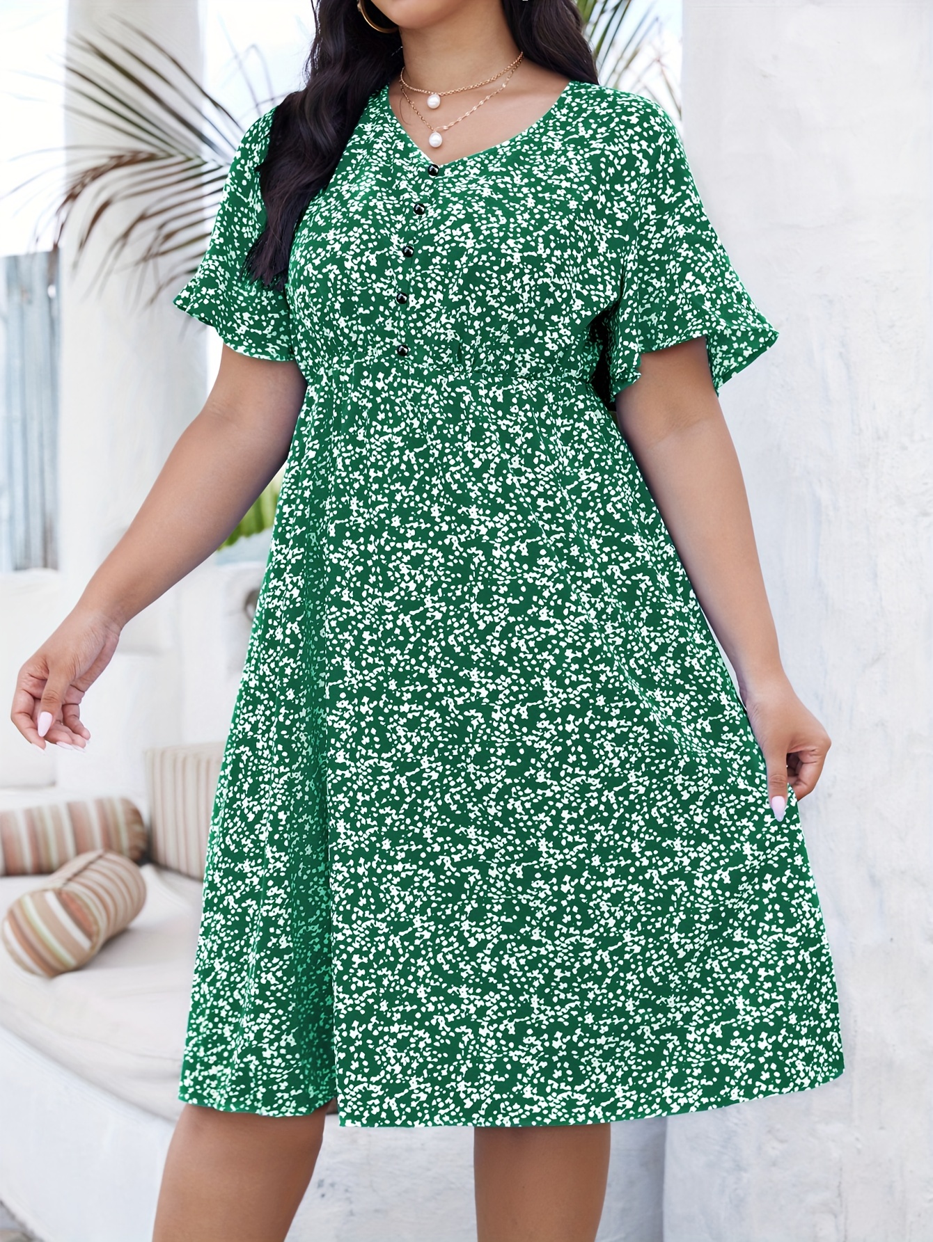 Plus Size Casual Dress Womens Plus Allover Ditsy Print Half Temu