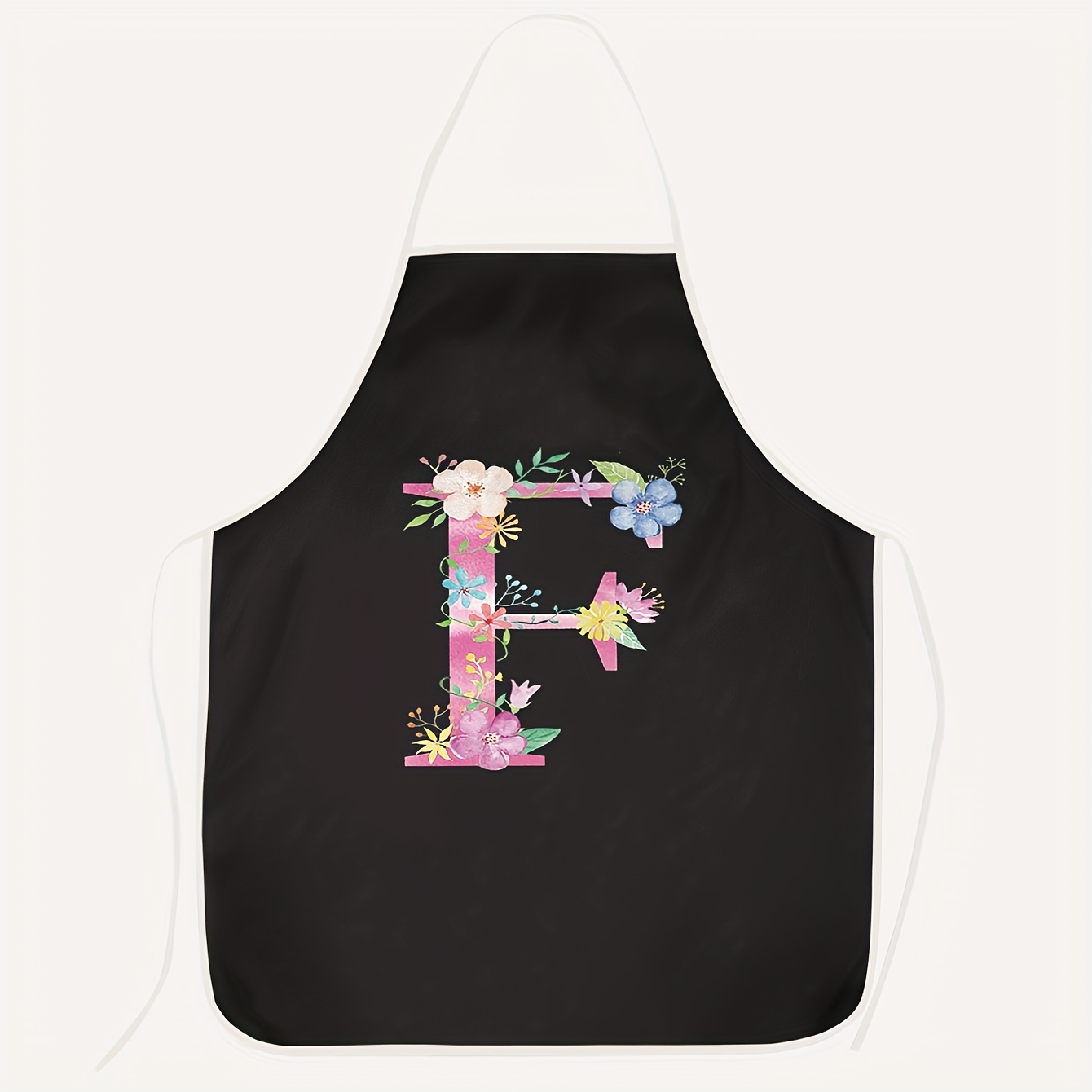Kitchen Apron Letter Series Black Bottom Flower Character - Temu United ...