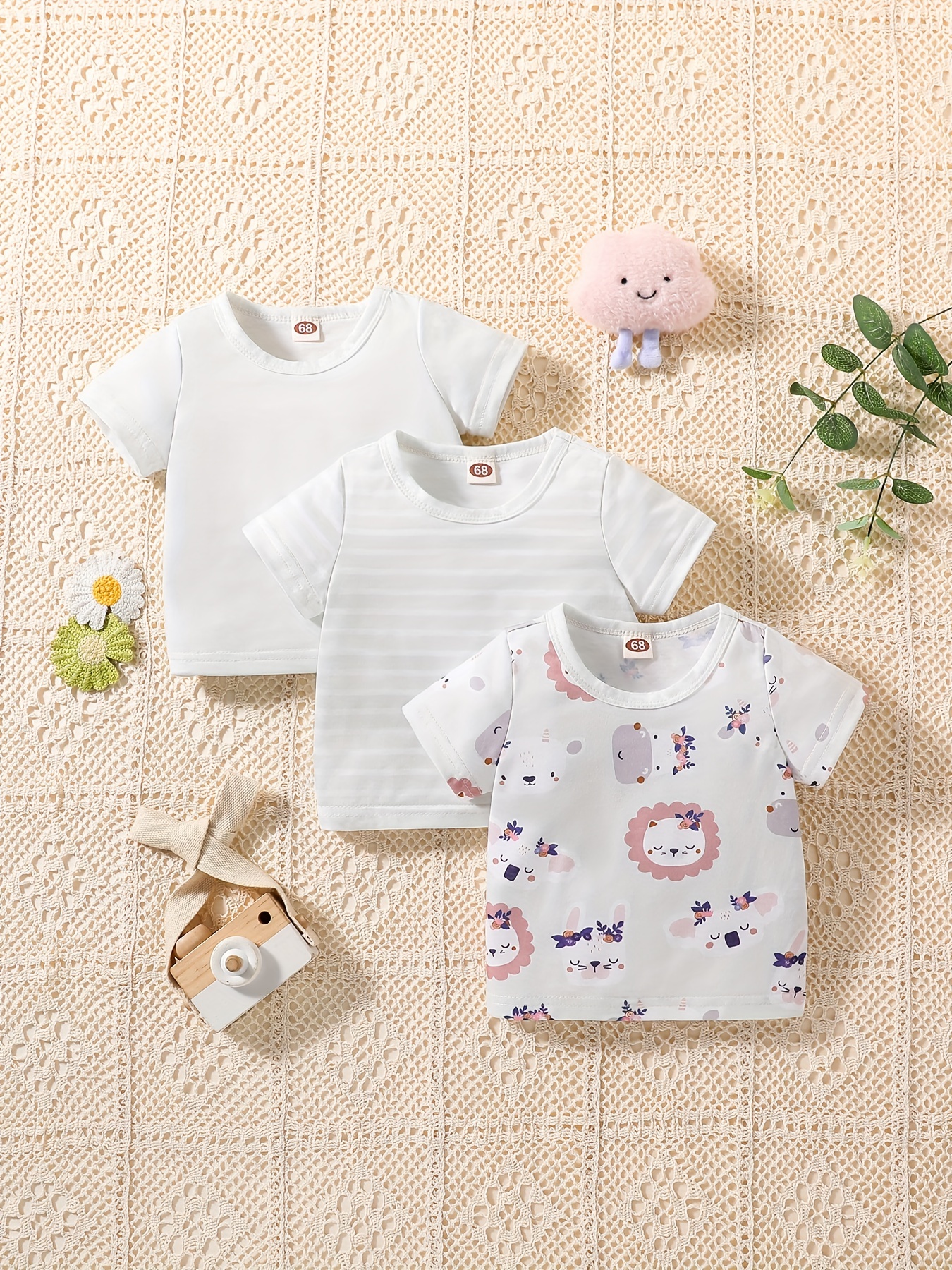 Baby Girls Boys Cute Cartoon Striped Round Neck T shirt Set - Temu ...