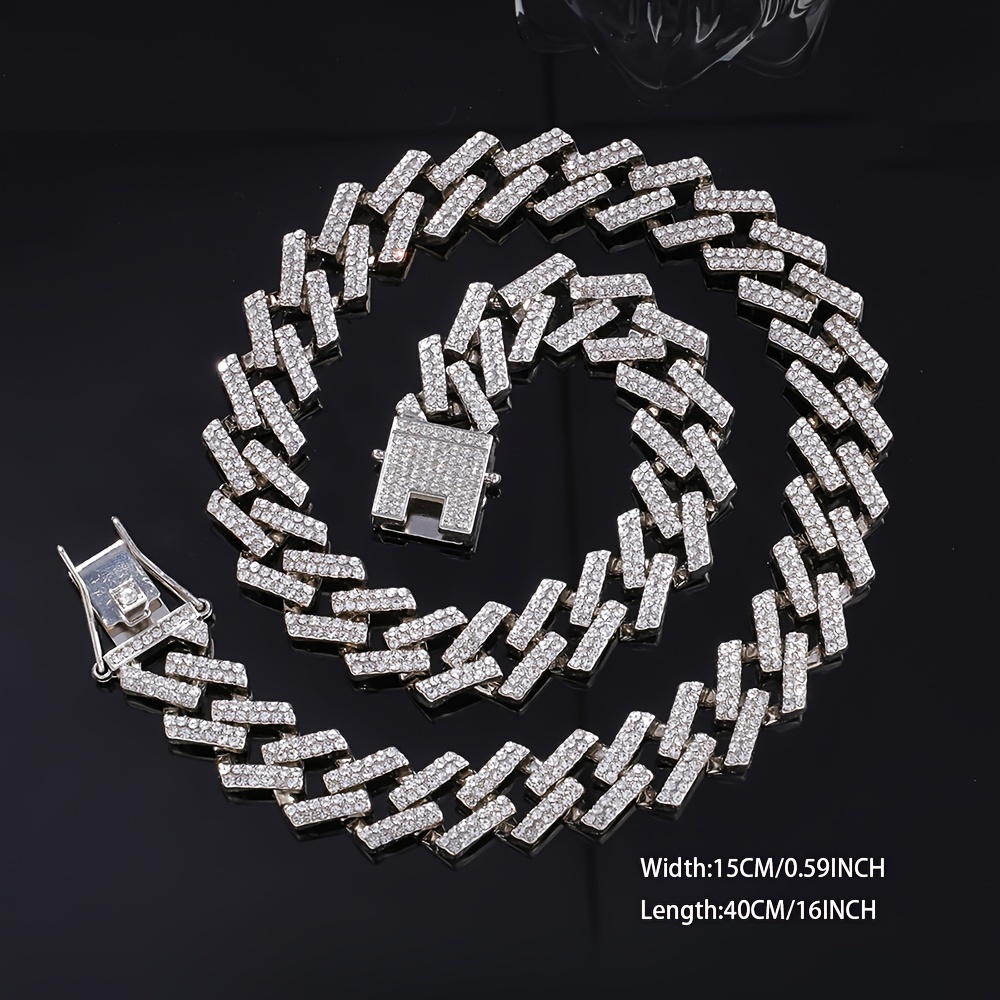 Fashion Inlaid Rhinestone Cuban Chain Necklace Men's And - Temu United ...