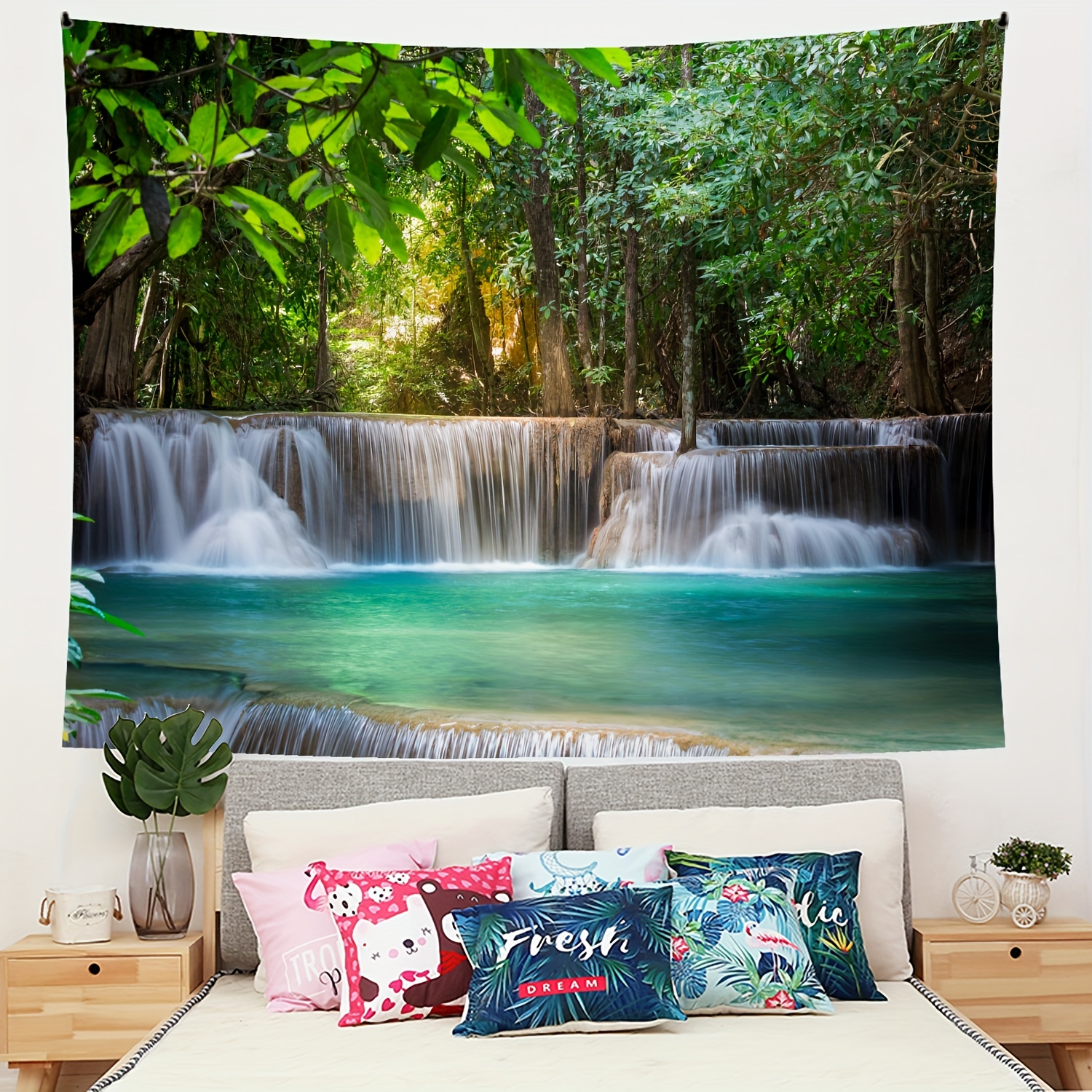 Green Waterfall Peach Skin Velvet Tapestry Natural Landscape - Temu Ireland