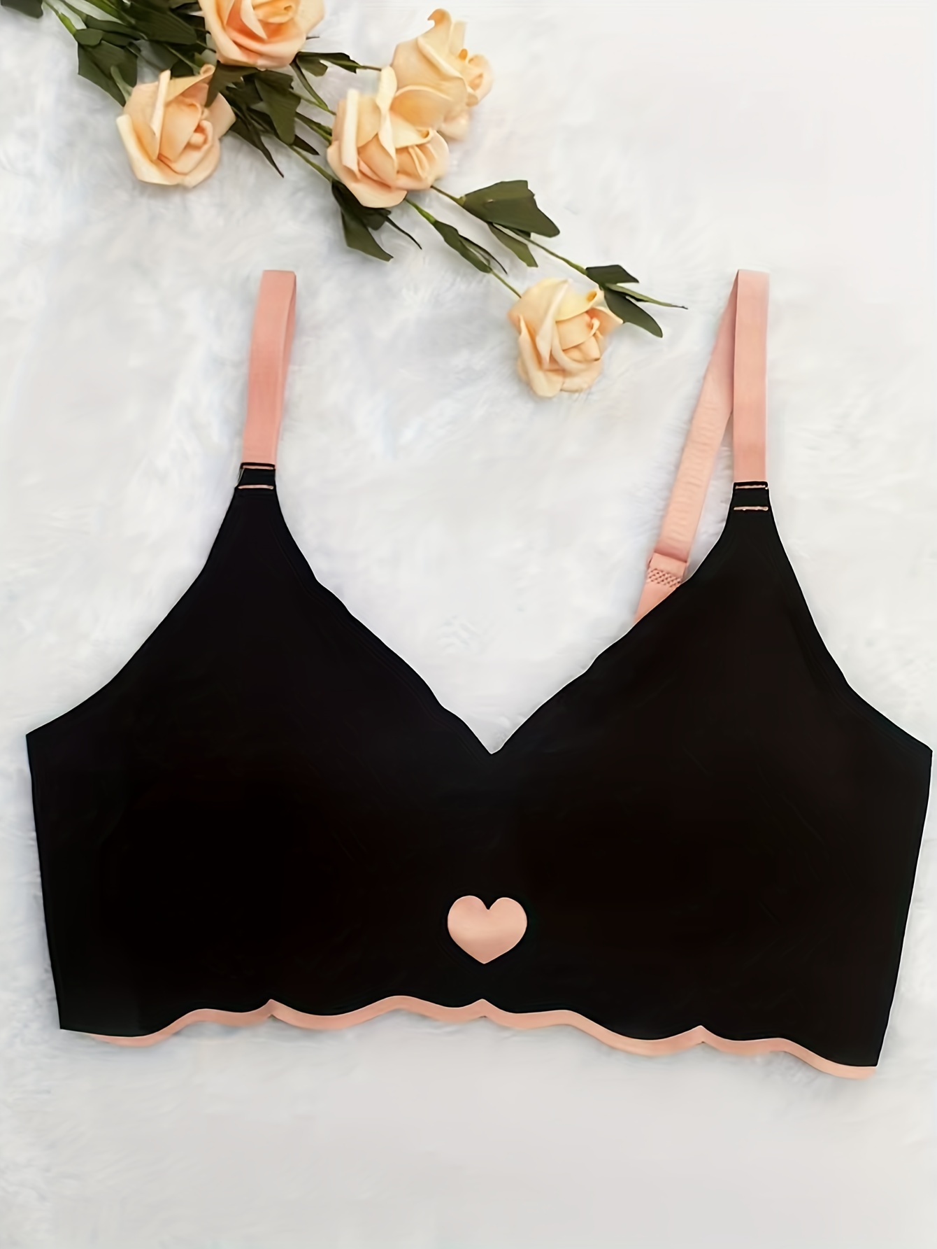 Colorblock Heart Pattern Wireless Push Bra Comfy Breathable - Temu ...