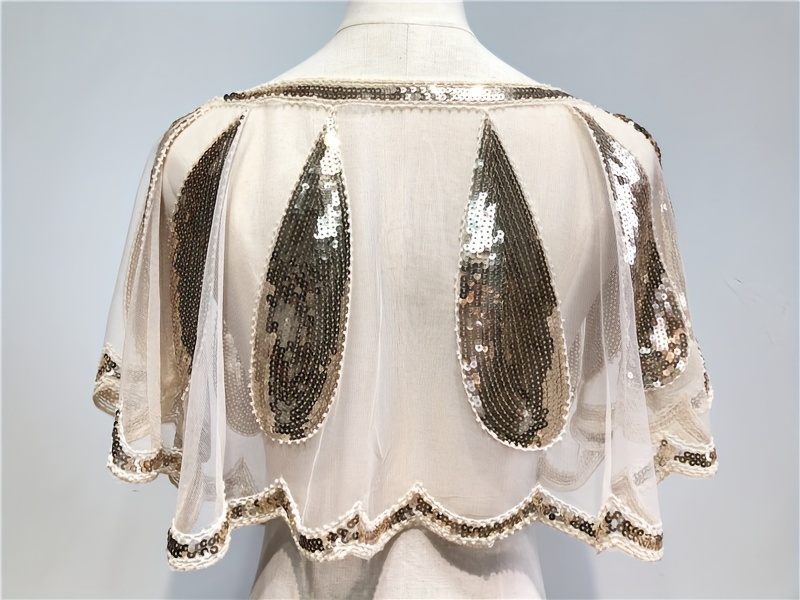 1920s Beaded Sequin Flapper Shawl Elegant Retro Lace Cape - Temu