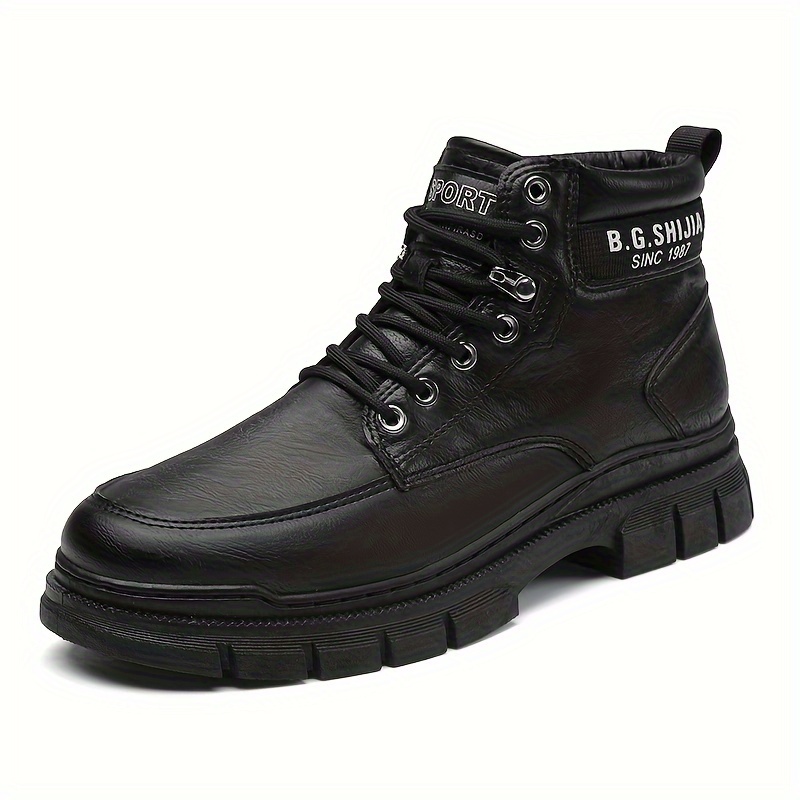Men's Solid High Top Work Boots, Comfy Non Slip Anti-odor Lace Up ...