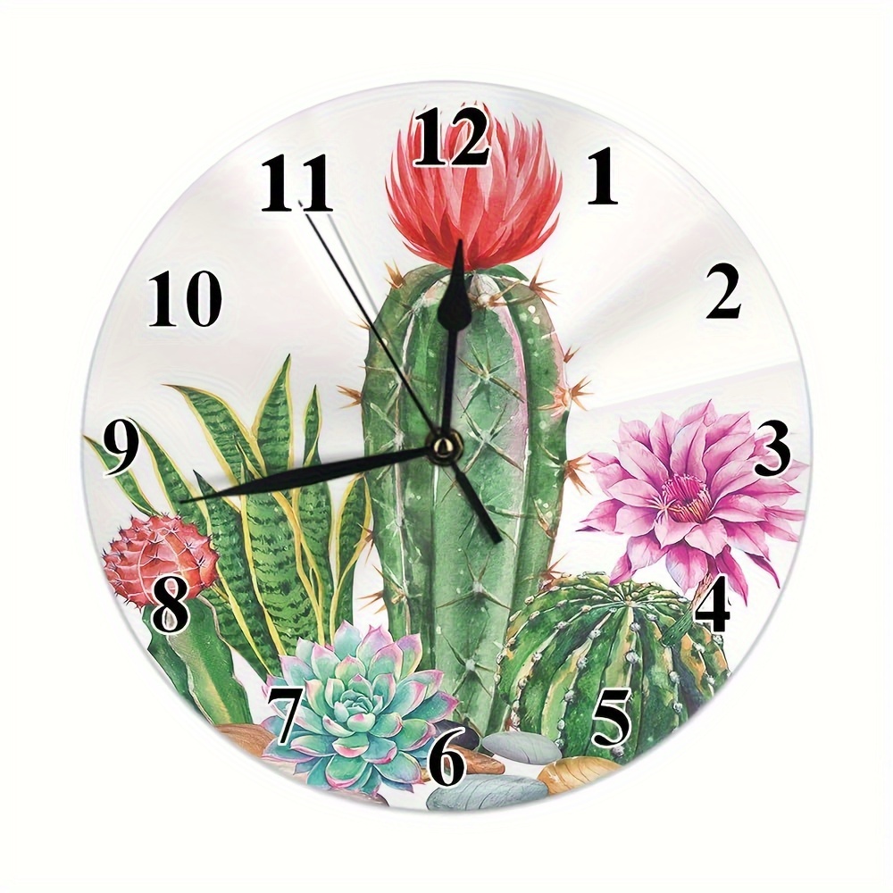 1pc Exotic Cactus Wall Clock, Silent Non Ticking Round Wall Clocks ...
